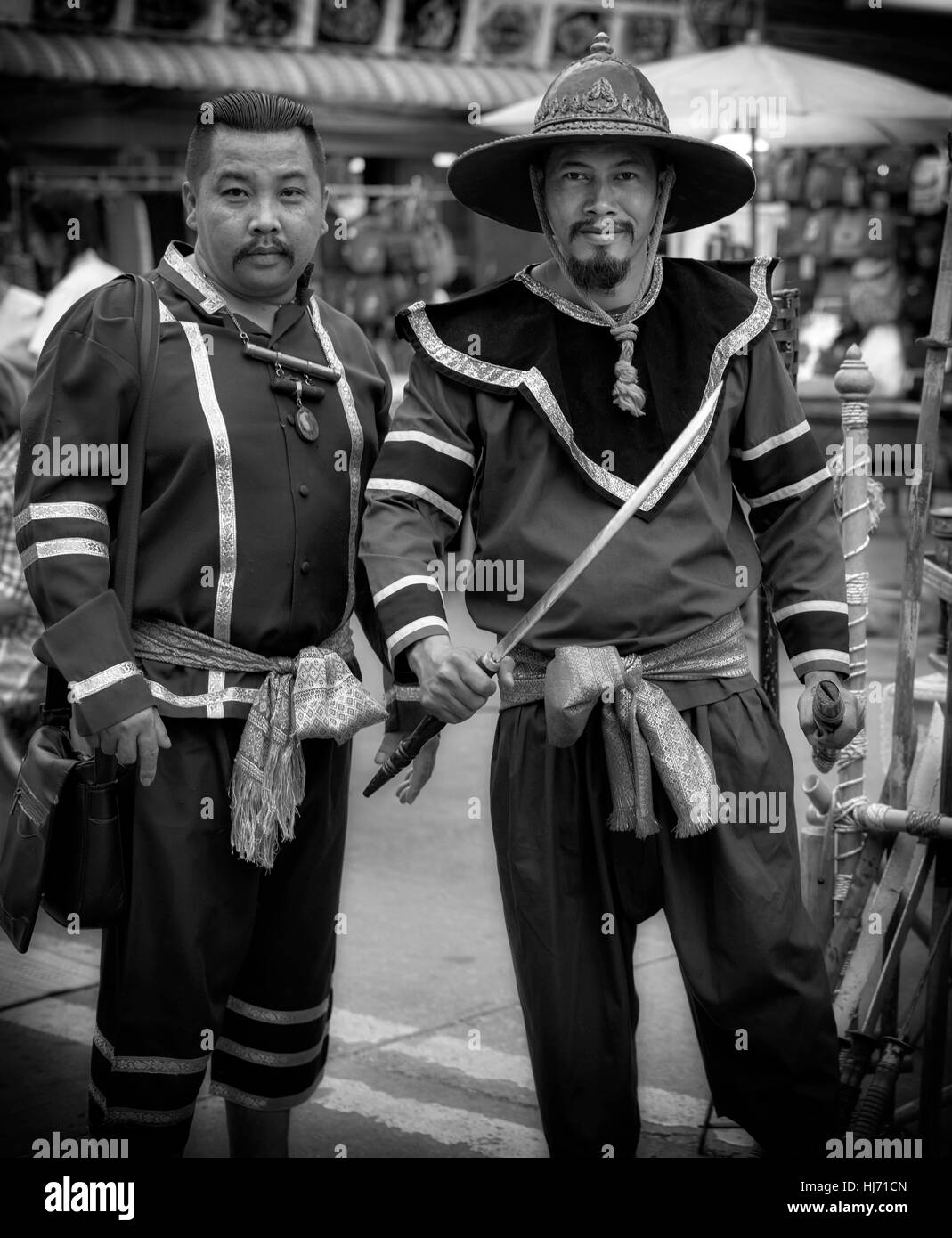 Thailand people dressed in traditional ancient medieval warrior costume ...