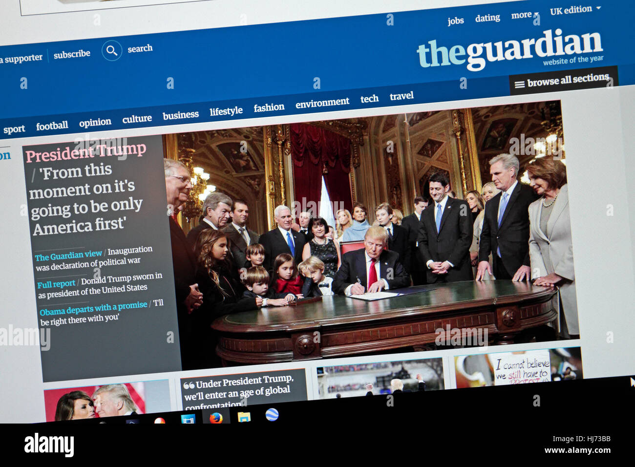 Guardian online showing the inauguration of US President Donald Trump ...