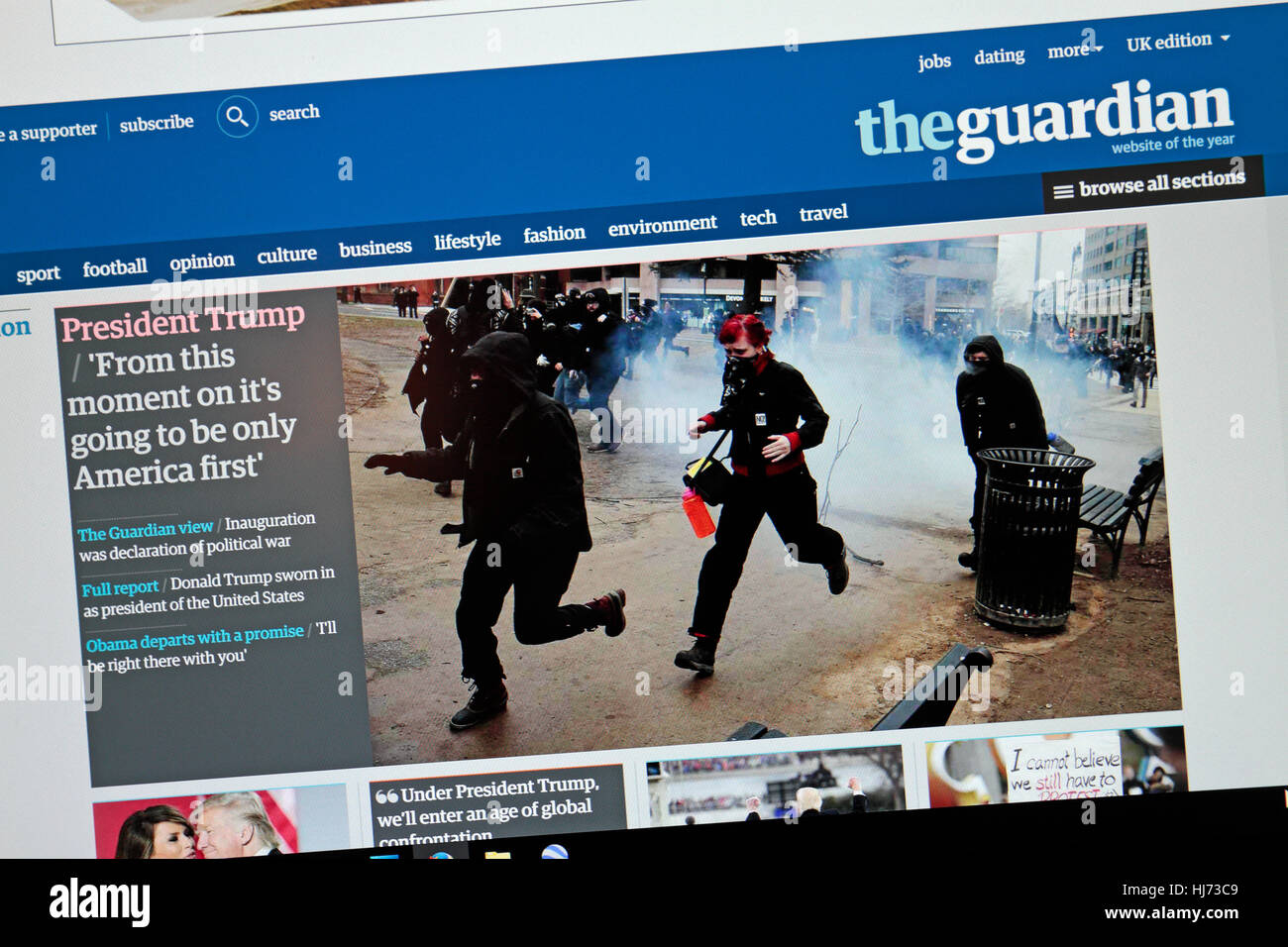 Guardian online showing the inauguration of US President Donald Trump ...