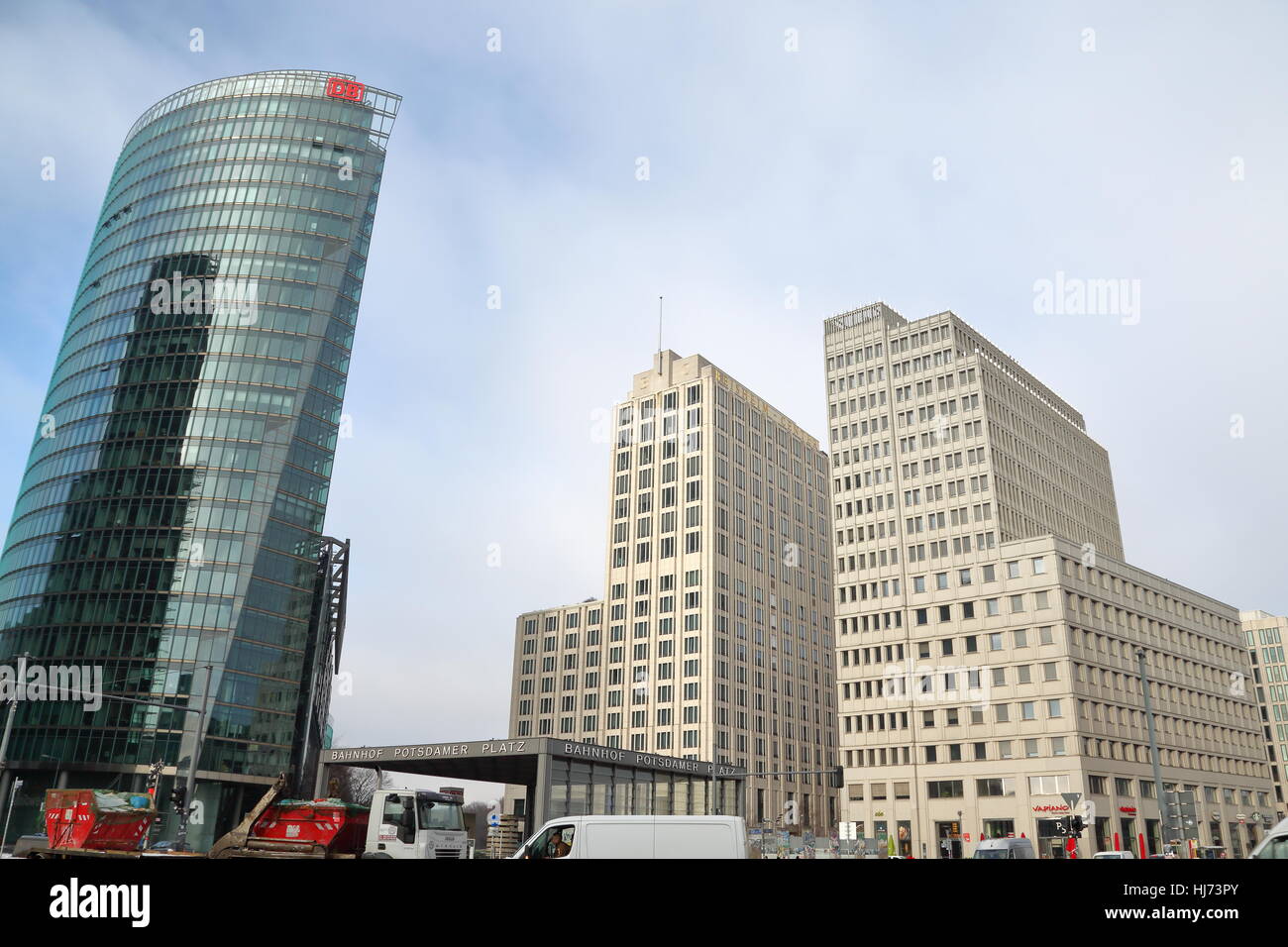 The Beisheim Centre and the DB Tower at the Potsdamer Platz in Berlin ...