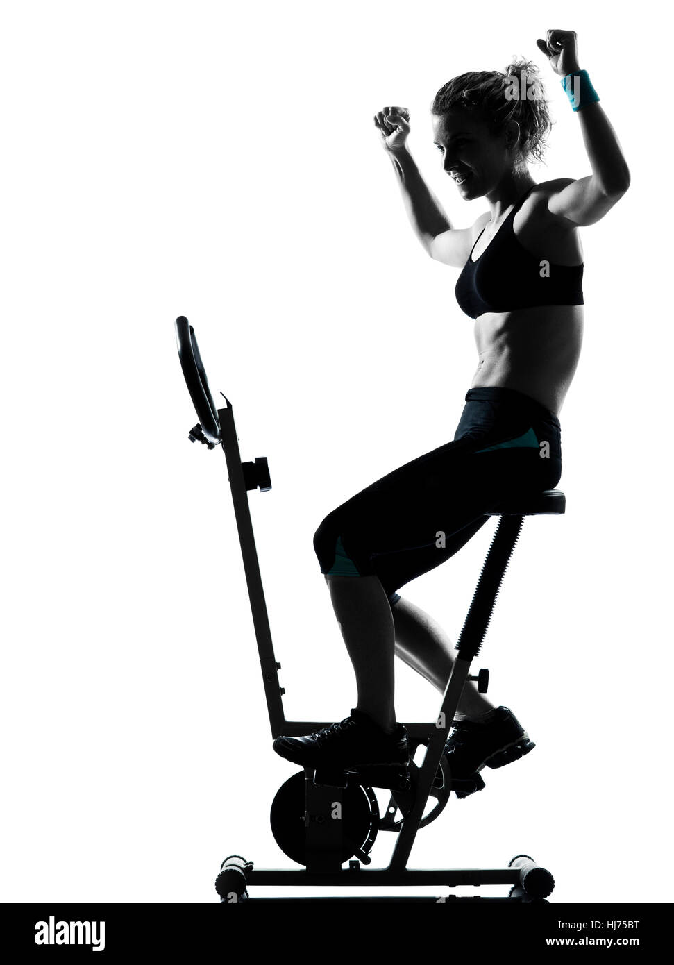 one woman biking exercising workout fitness aerobic exercise posture on ...