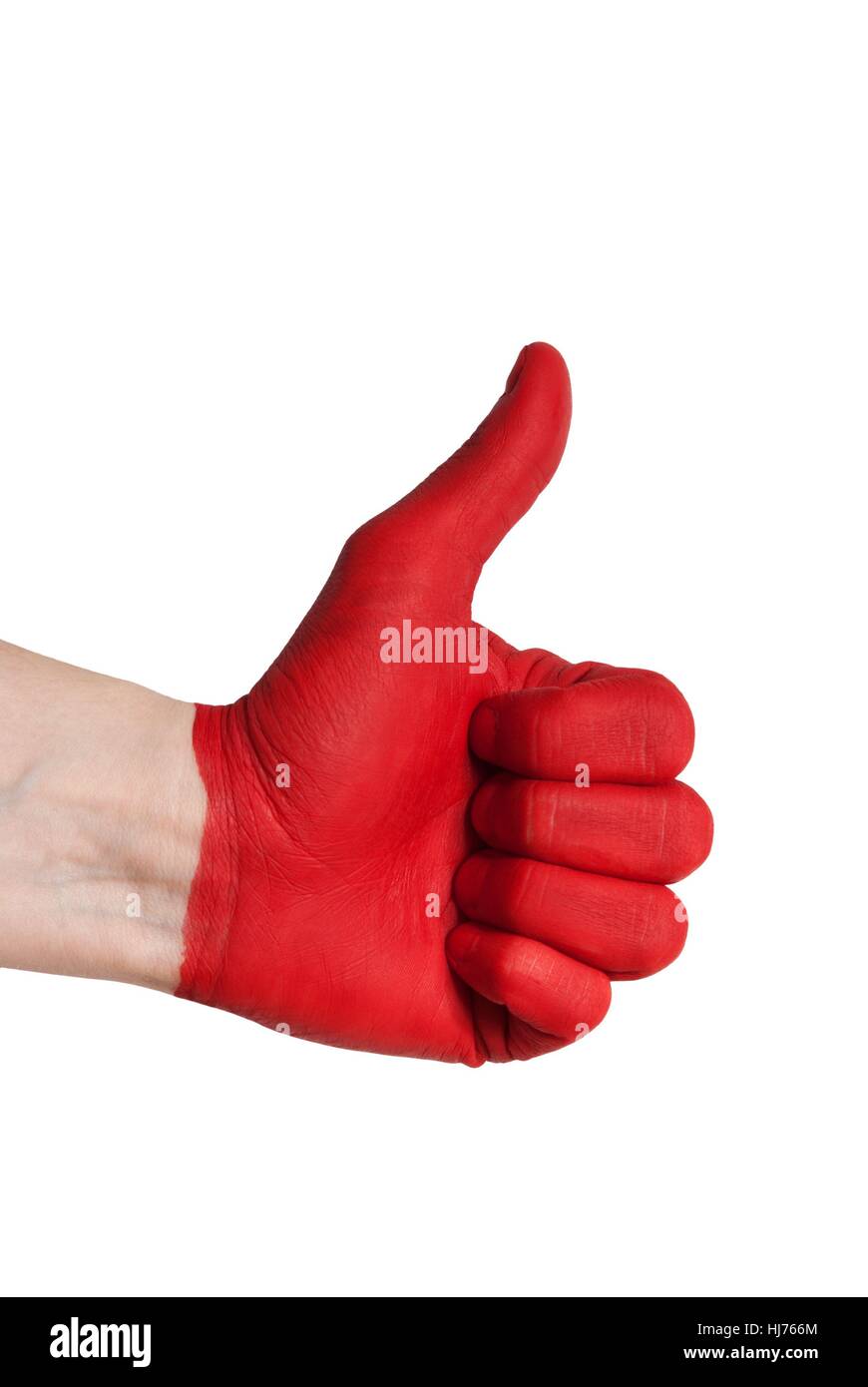 a red painted hand showing one thumb up, isolated Stock Photo - Alamy