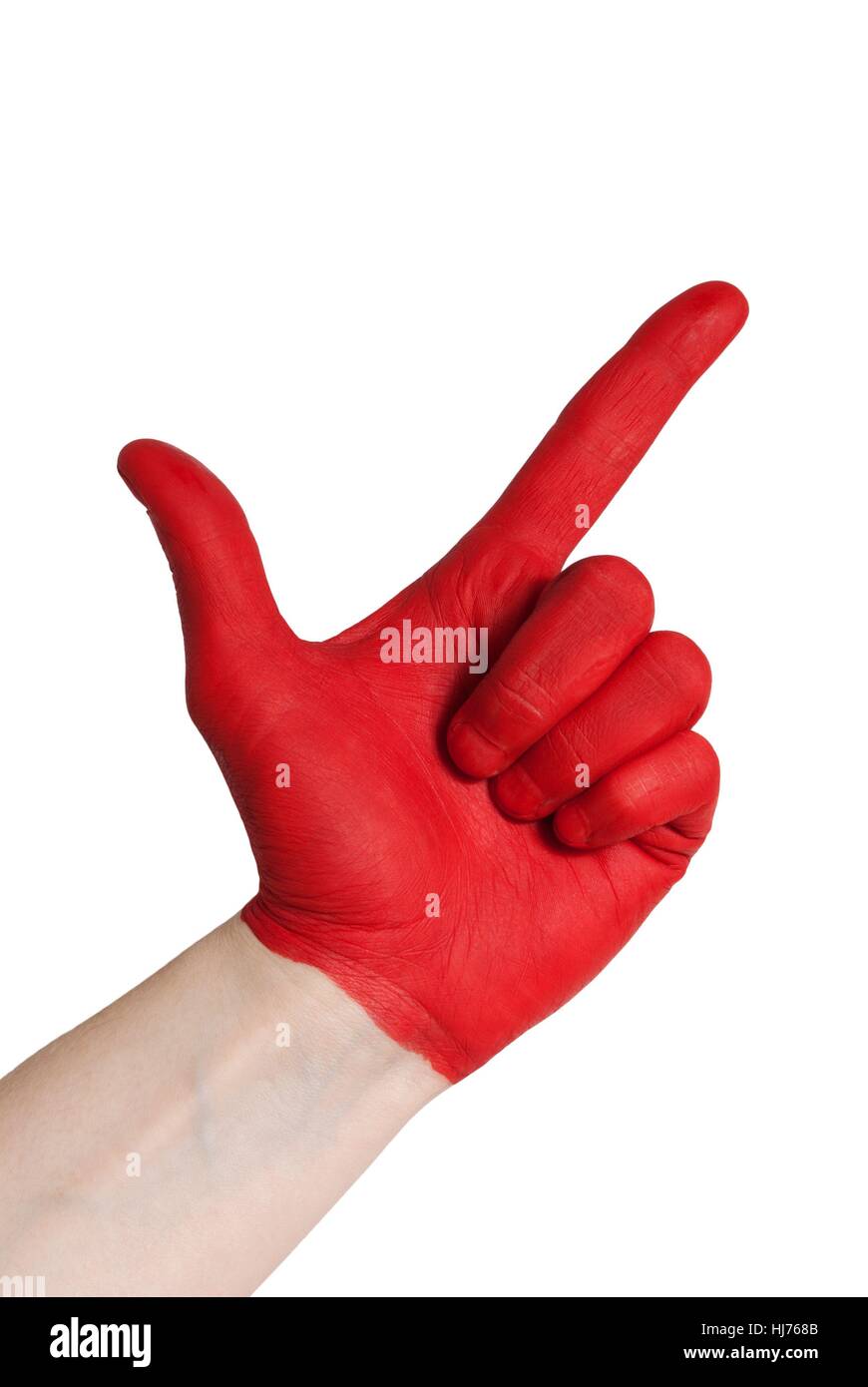 a red painted hand showing a checked gesture, isolated Stock Photo - Alamy