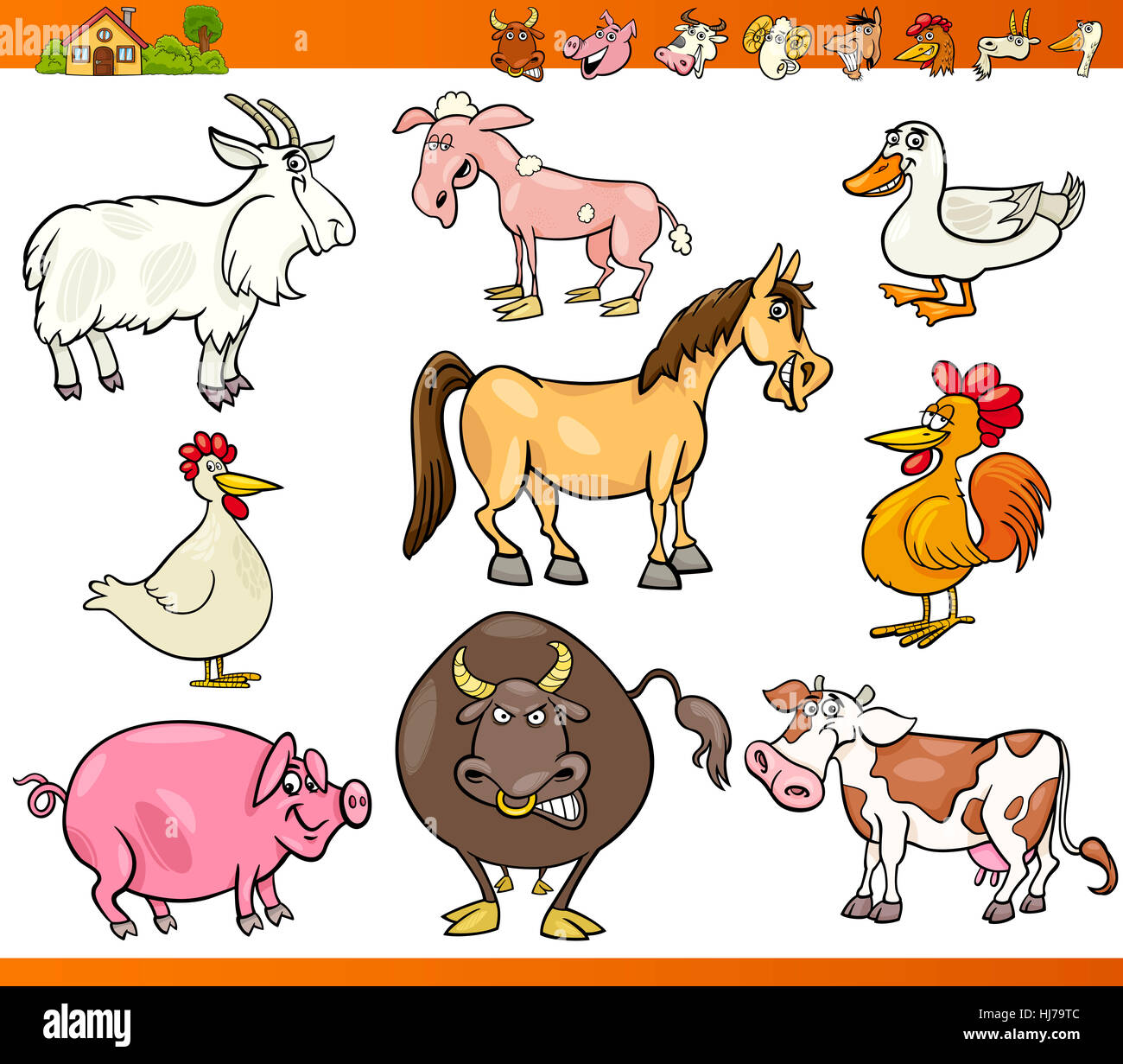 Cartoon Illustration Set of Comic Farm and Livestock Animals isolated ...