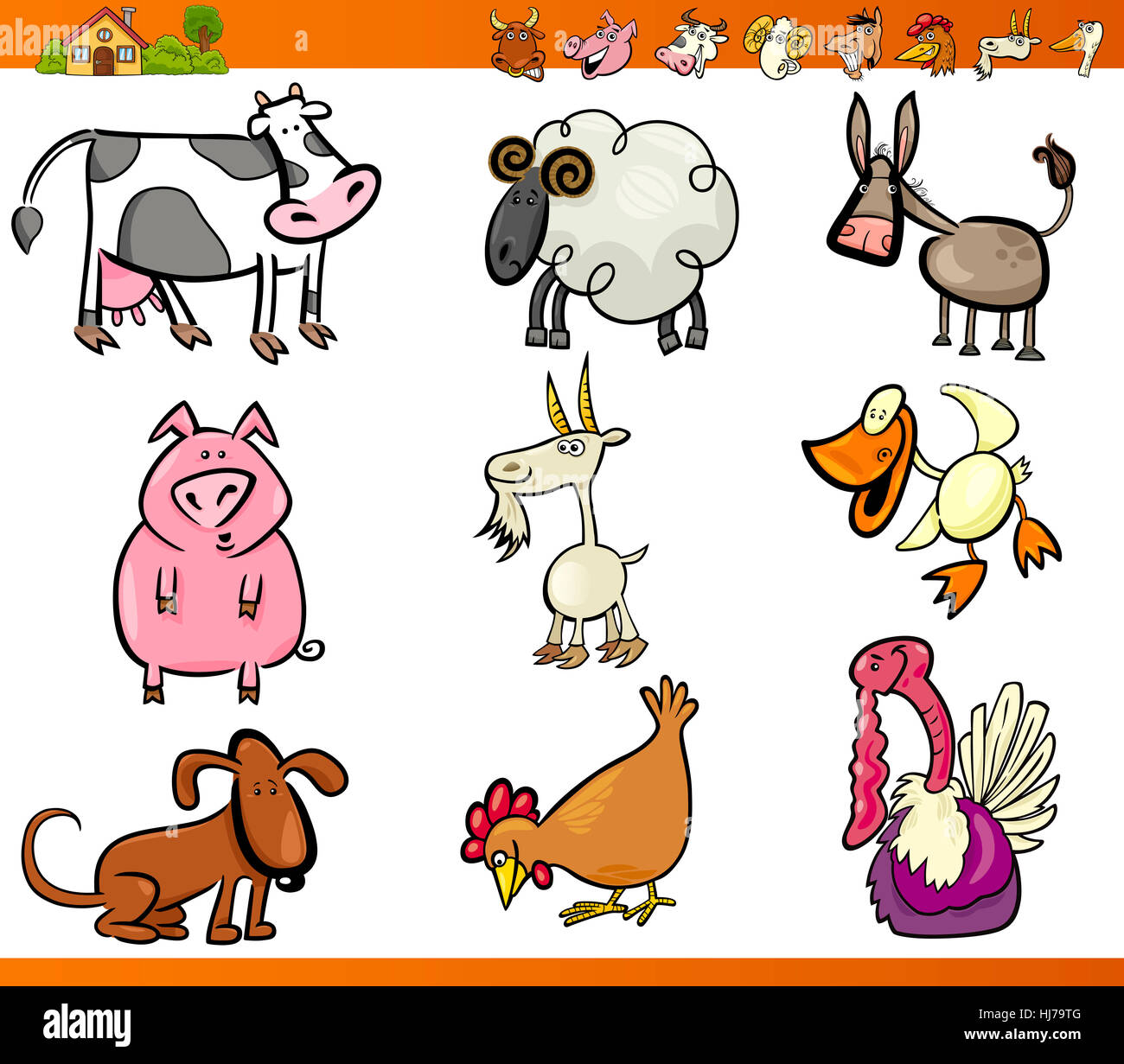 Cartoon Illustration Set of Funny Farm and Livestock Animals isolated ...