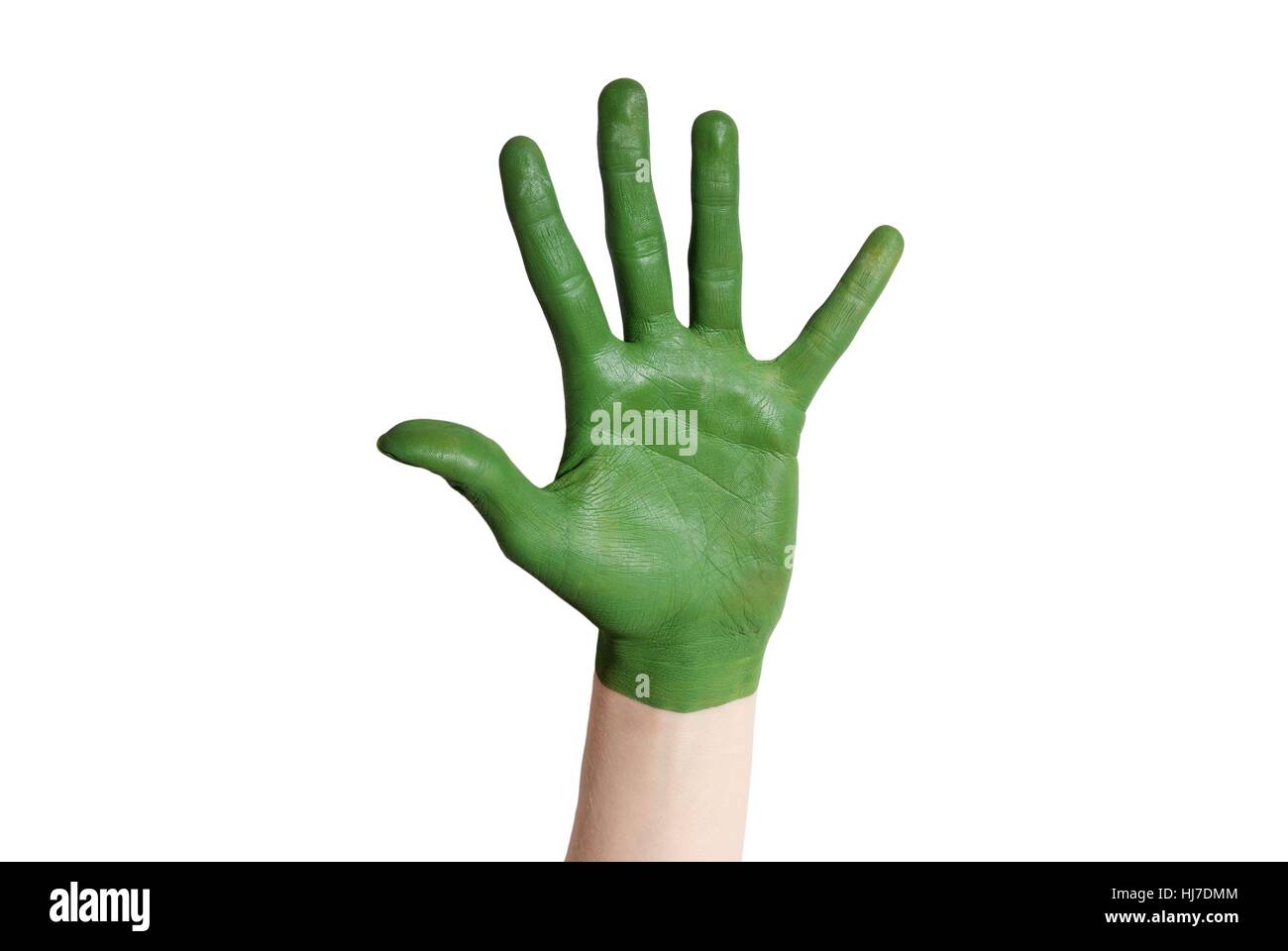 a green painted hand isolated, symbolizing nature and environment Stock ...