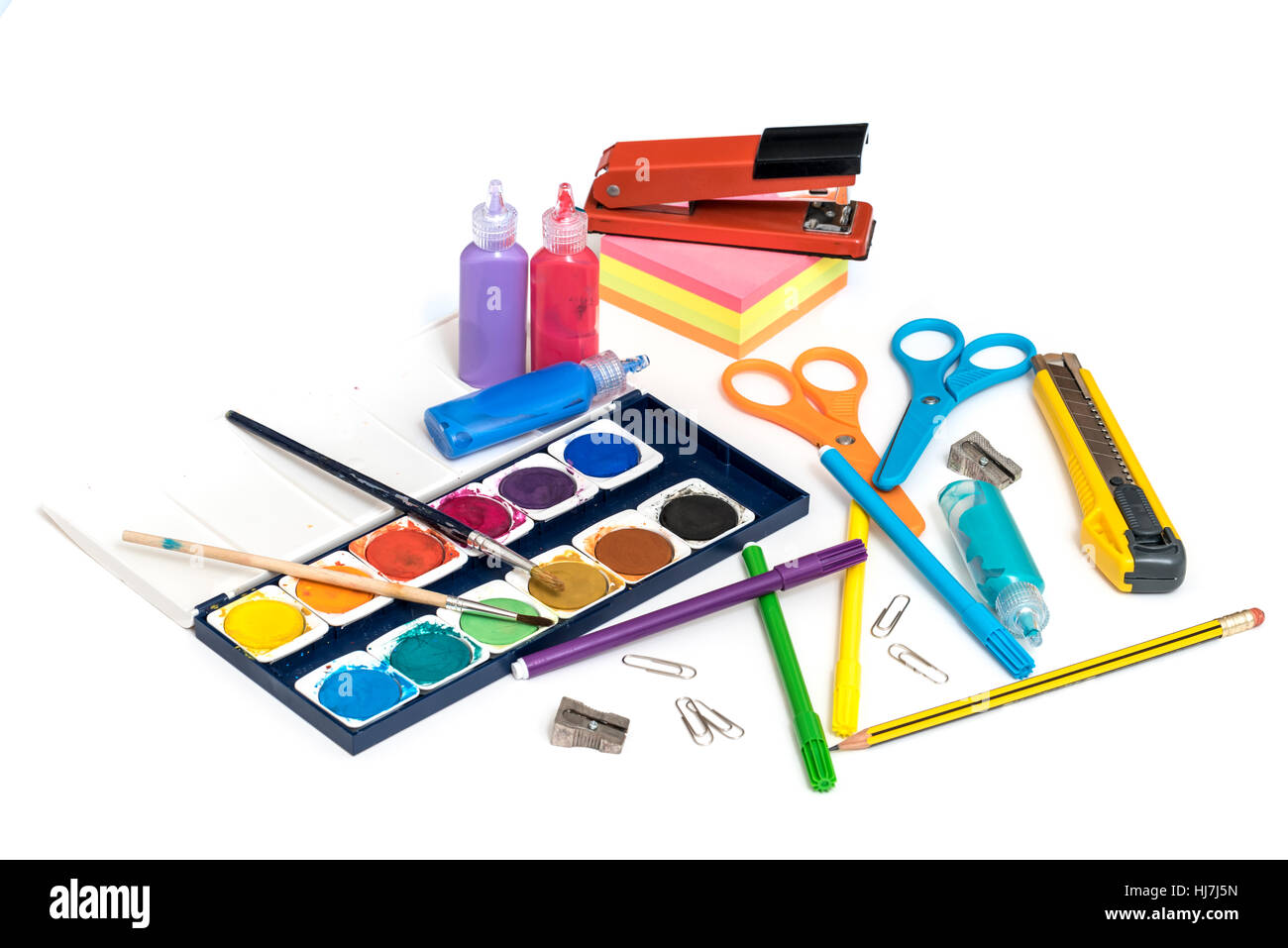 Ready for art and craft. Selection of stationery items ready for the ...