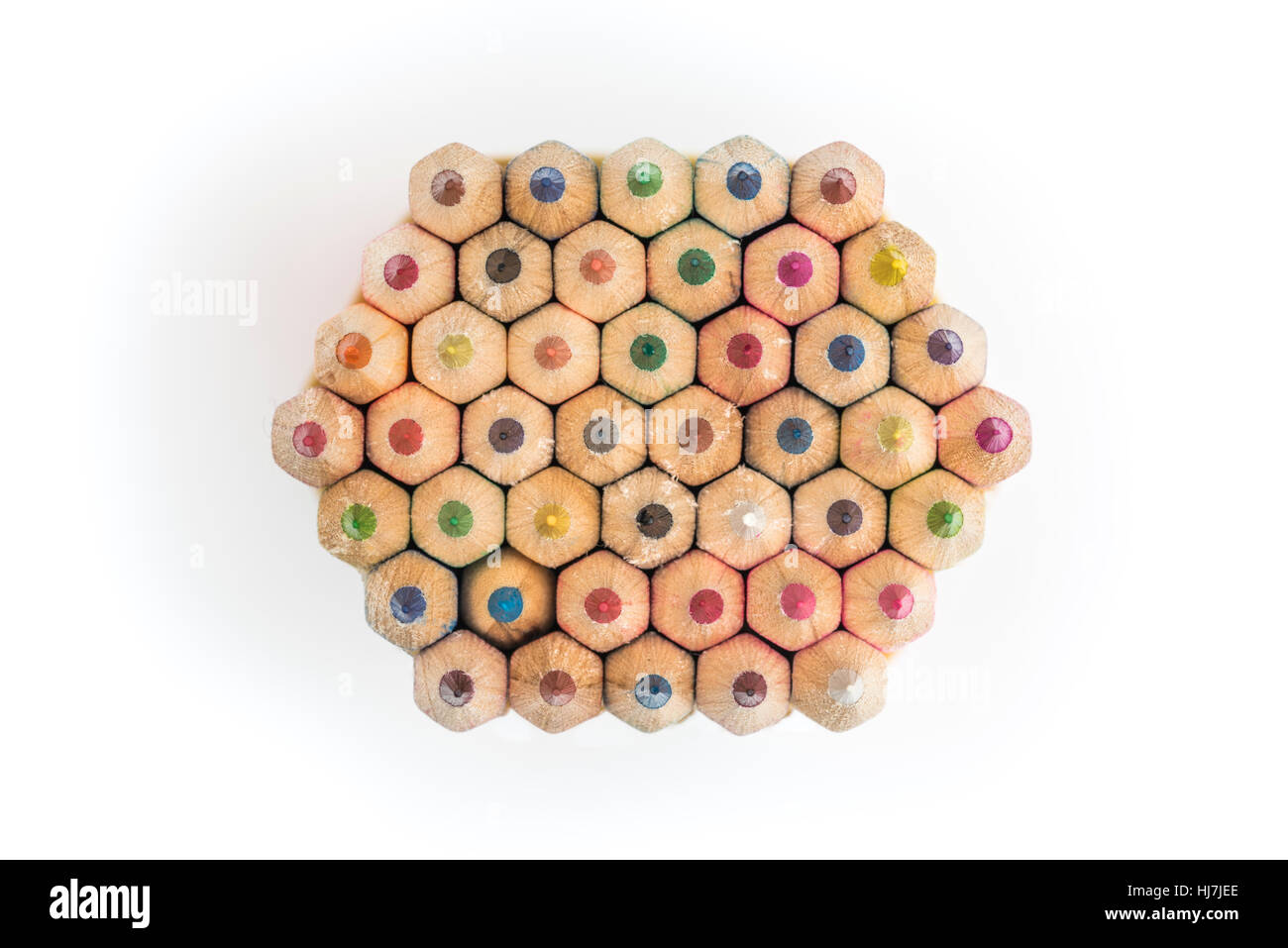 Colouring pencils. Stack of neatly arranged children/s coloured pencils ...