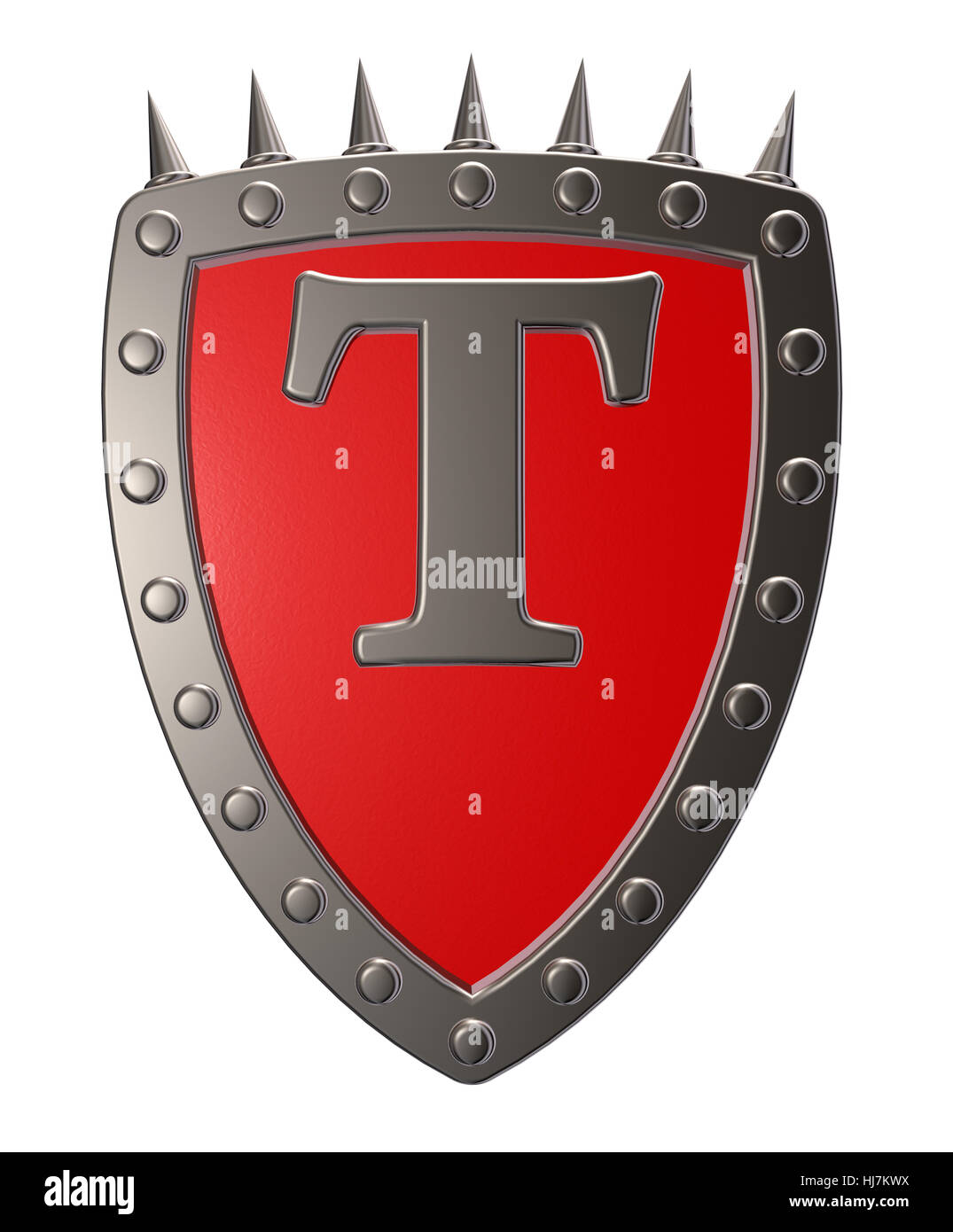 iron shield with letter t Stock Photo - Alamy