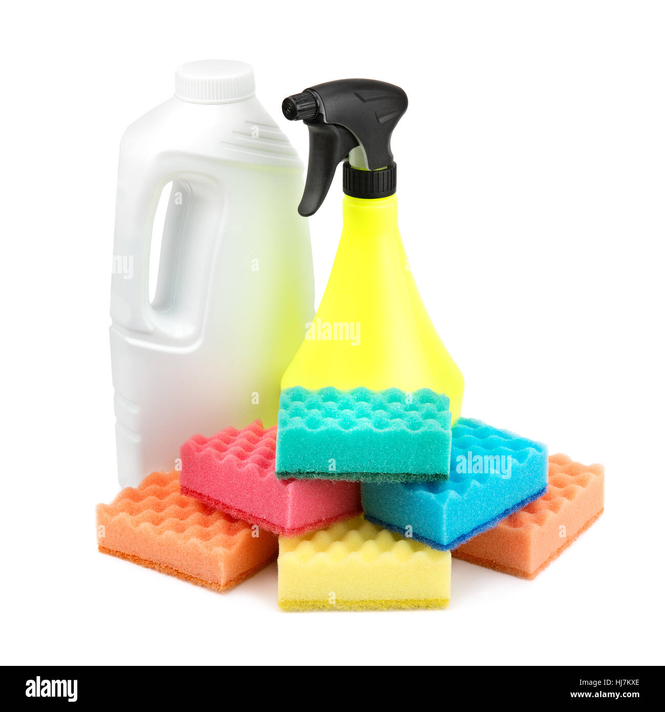 spray bottle and a set of sponges isolated on white background Stock ...