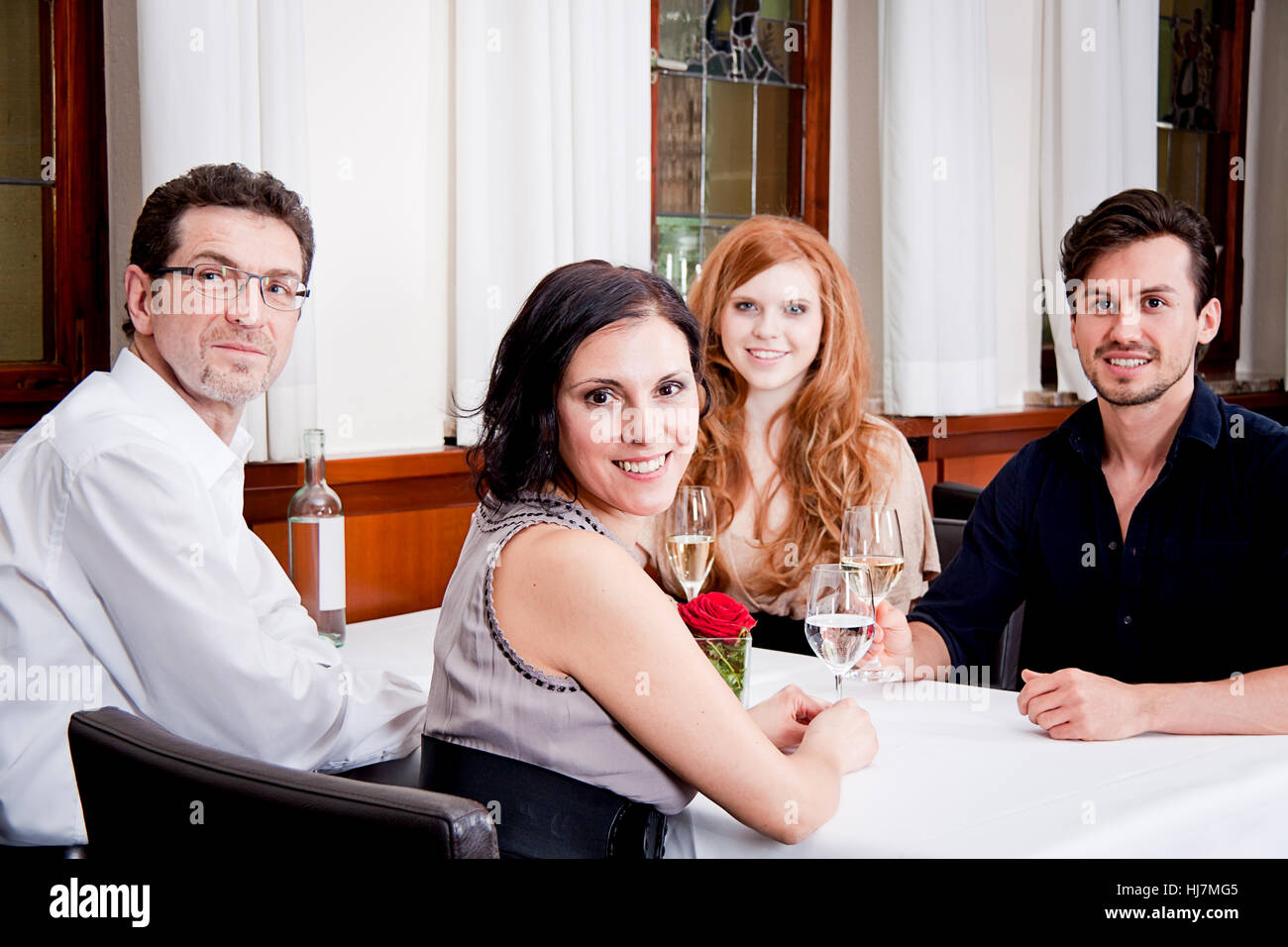 woman, restaurant, waiter, food, dish, meal, supper, dinner, group ...