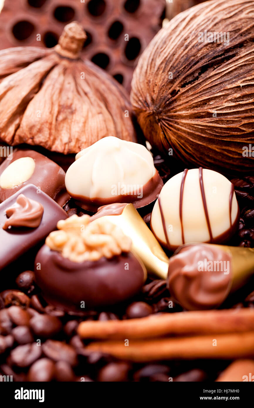 mixed truffle chocolates on gold Stock Photo - Alamy