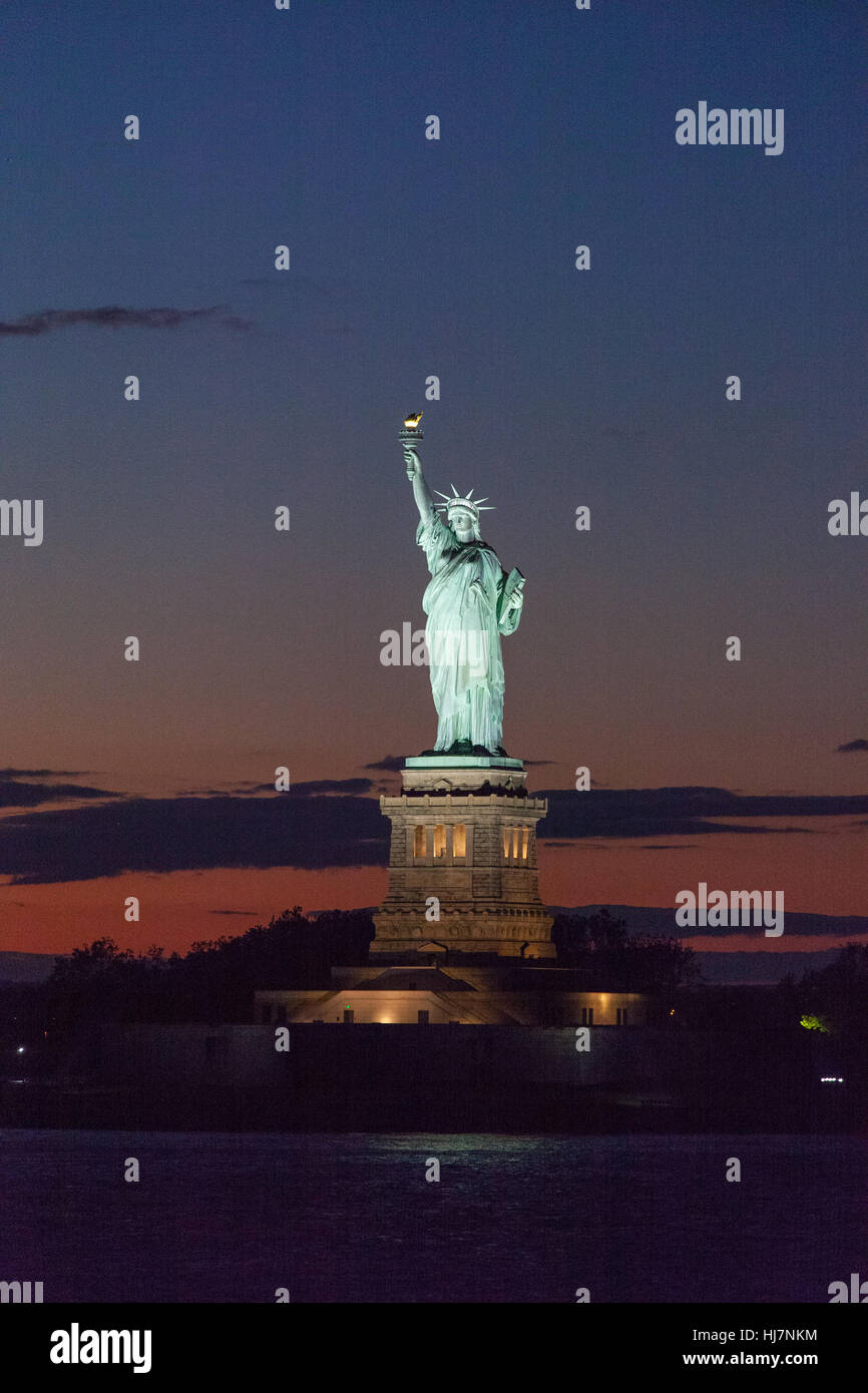 Statue of Liberty at night, New York City, United States of America ...
