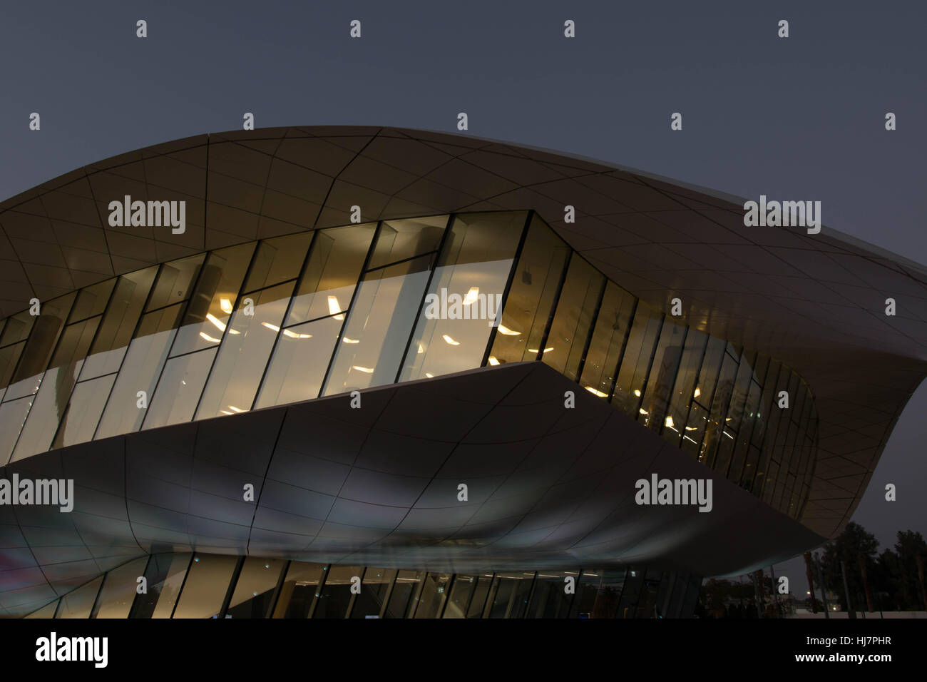 Etihad museum street front side view of building at night Dubai Stock ...