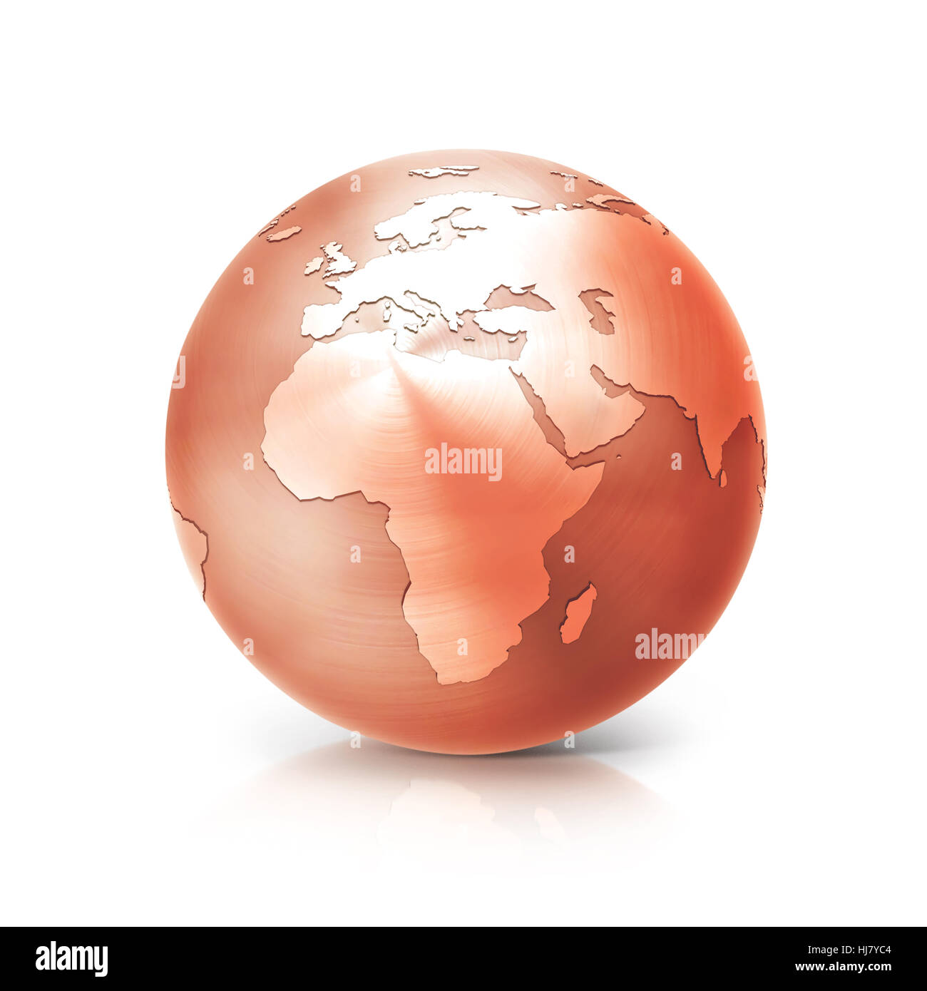 copper globe 3D illustration europe and africa map on white background ...