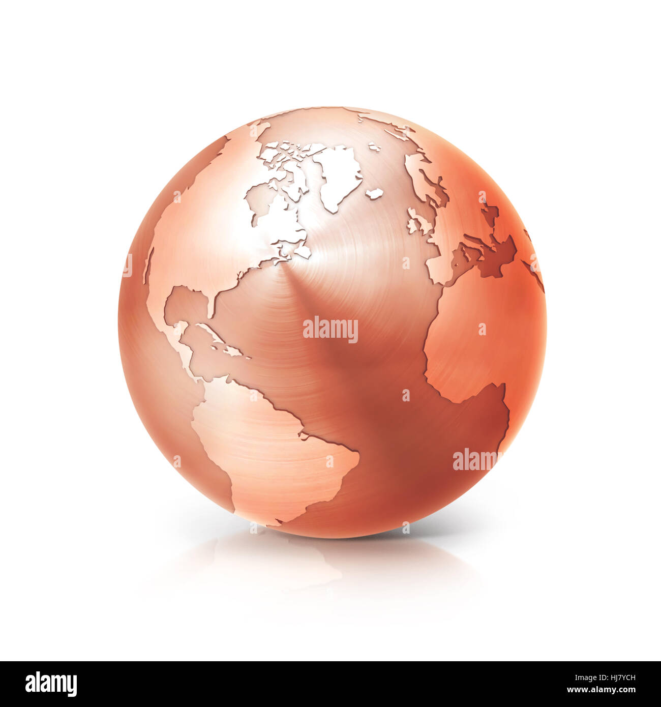 copper globe 3D illustration north and south america map on white ...