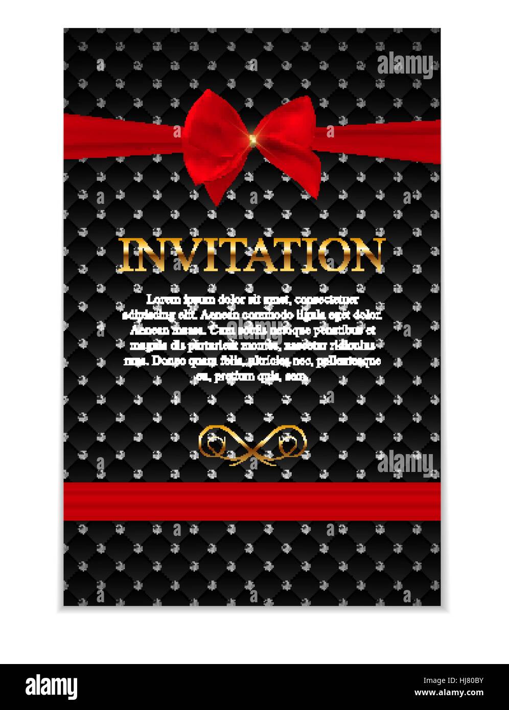 Vintage Wedding Invitation with Bow and Ribbon Template Vector I Stock ...