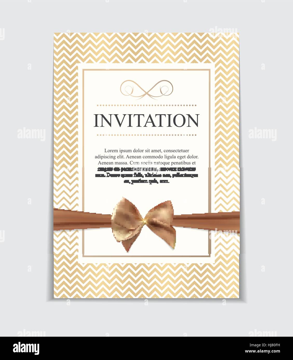 Vintage Wedding Invitation with Bow and Ribbon Template Vector I Stock ...