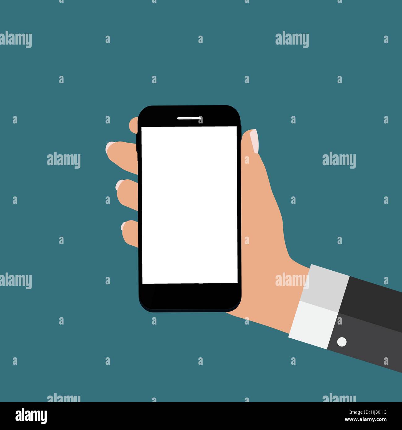 Hand with Abstract Mobile Phone Template in Modern Flat Style Ve Stock ...