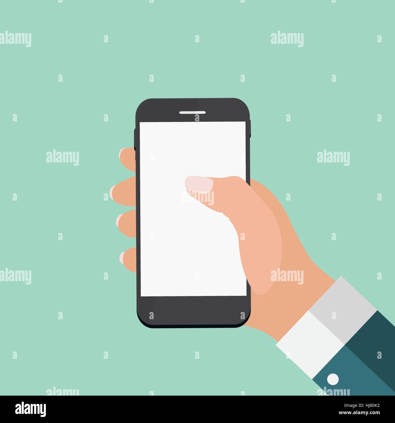 Hand with Abstract Mobile Phone Template in Modern Flat Style Ve Stock ...