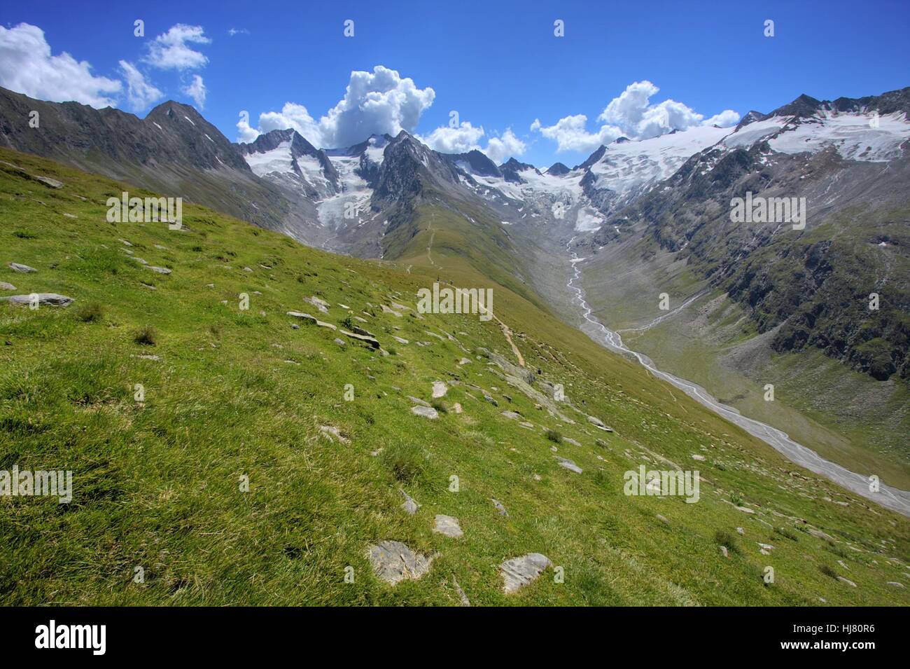 High mountain view with glaciers in the distance Stock Photo - Alamy