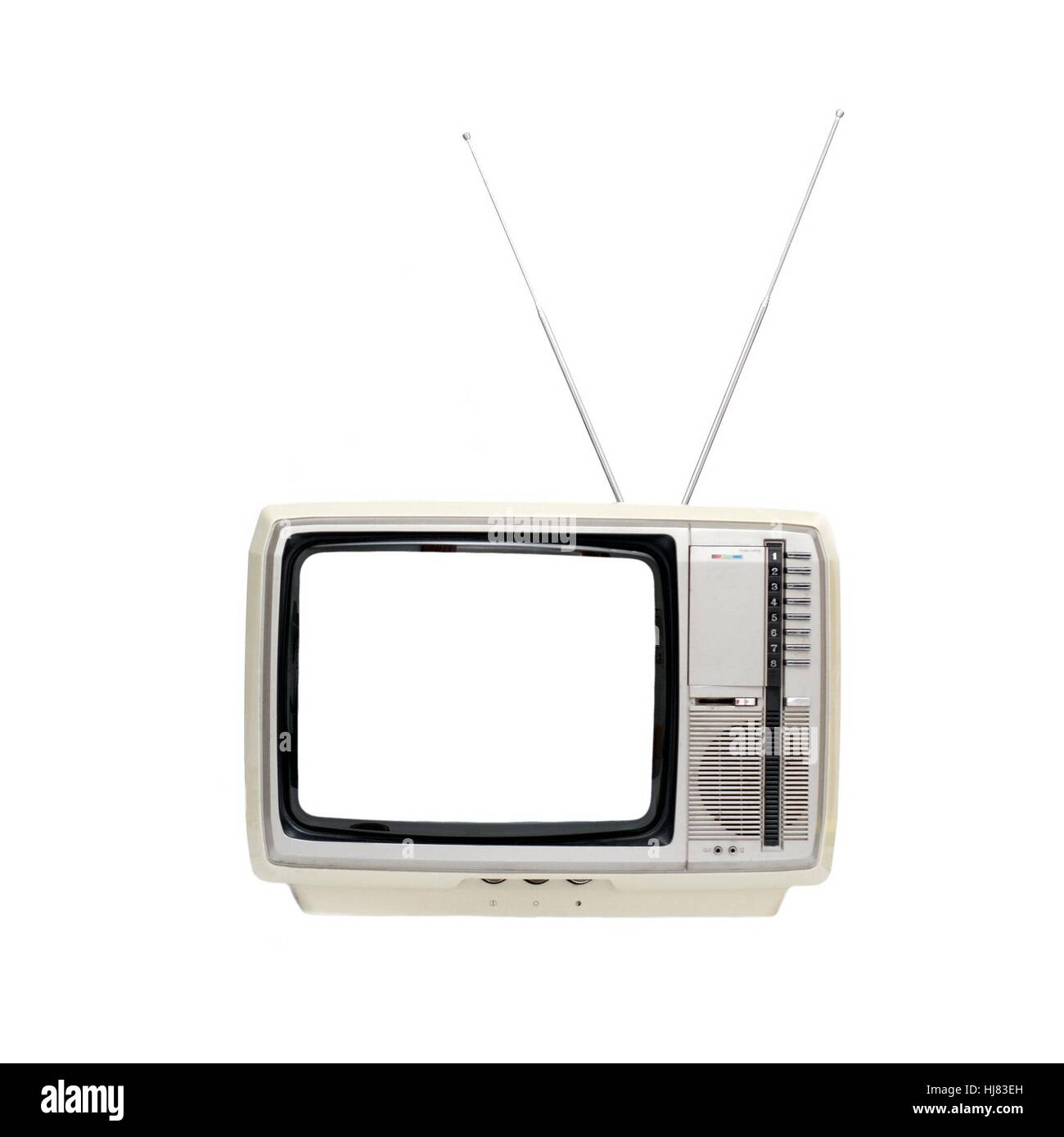 Vintage TV set with blank screen isolated on white Stock Photo - Alamy