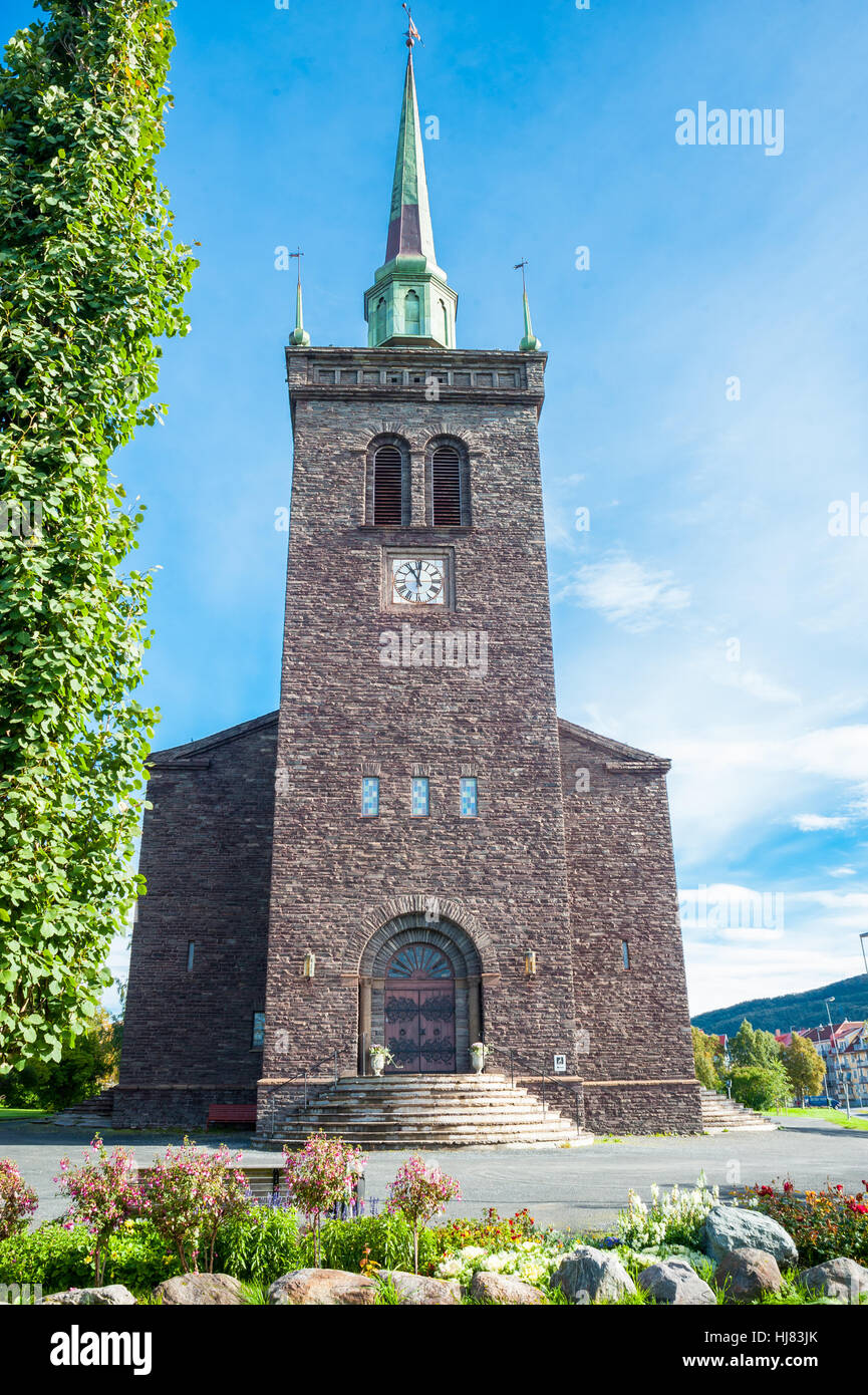Front facade exterior of a small stone built Scandinavian style ...