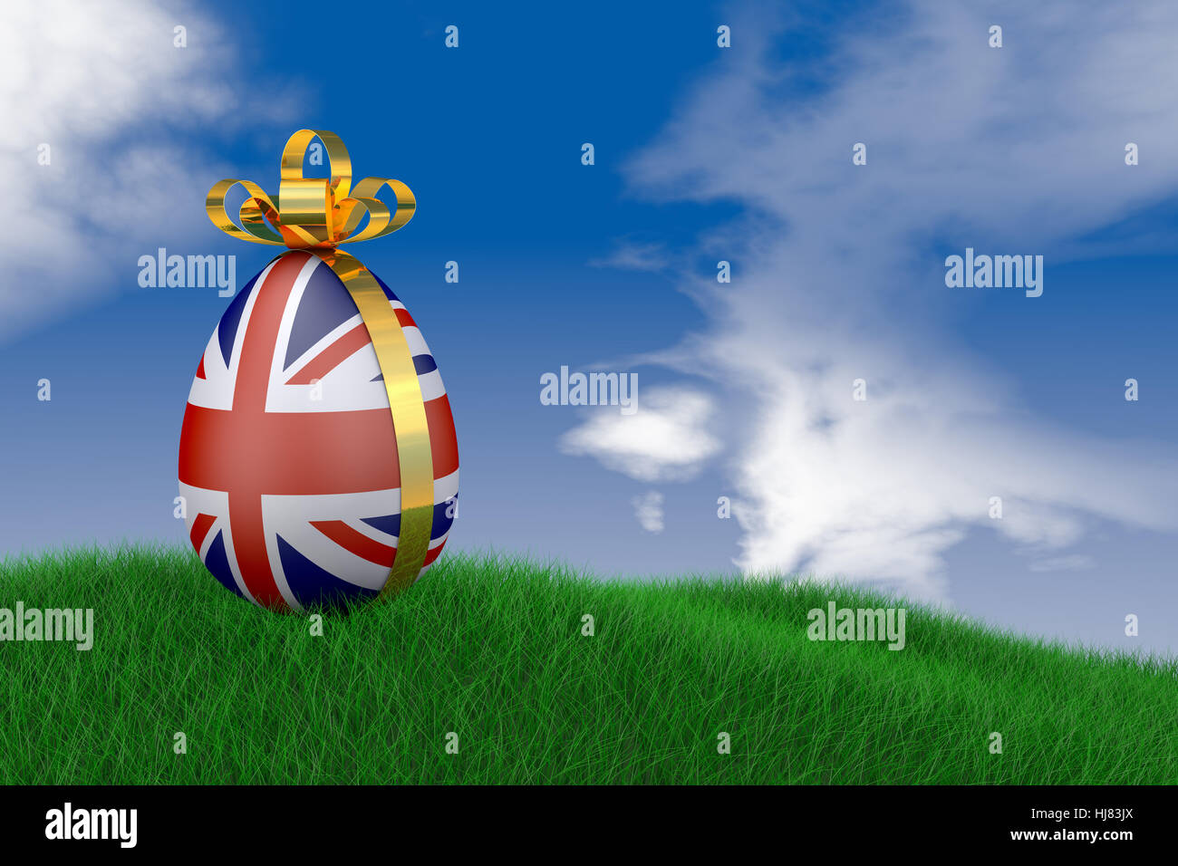 Easter egg with the flag of Great Britain in the grass. 3d render Stock ...