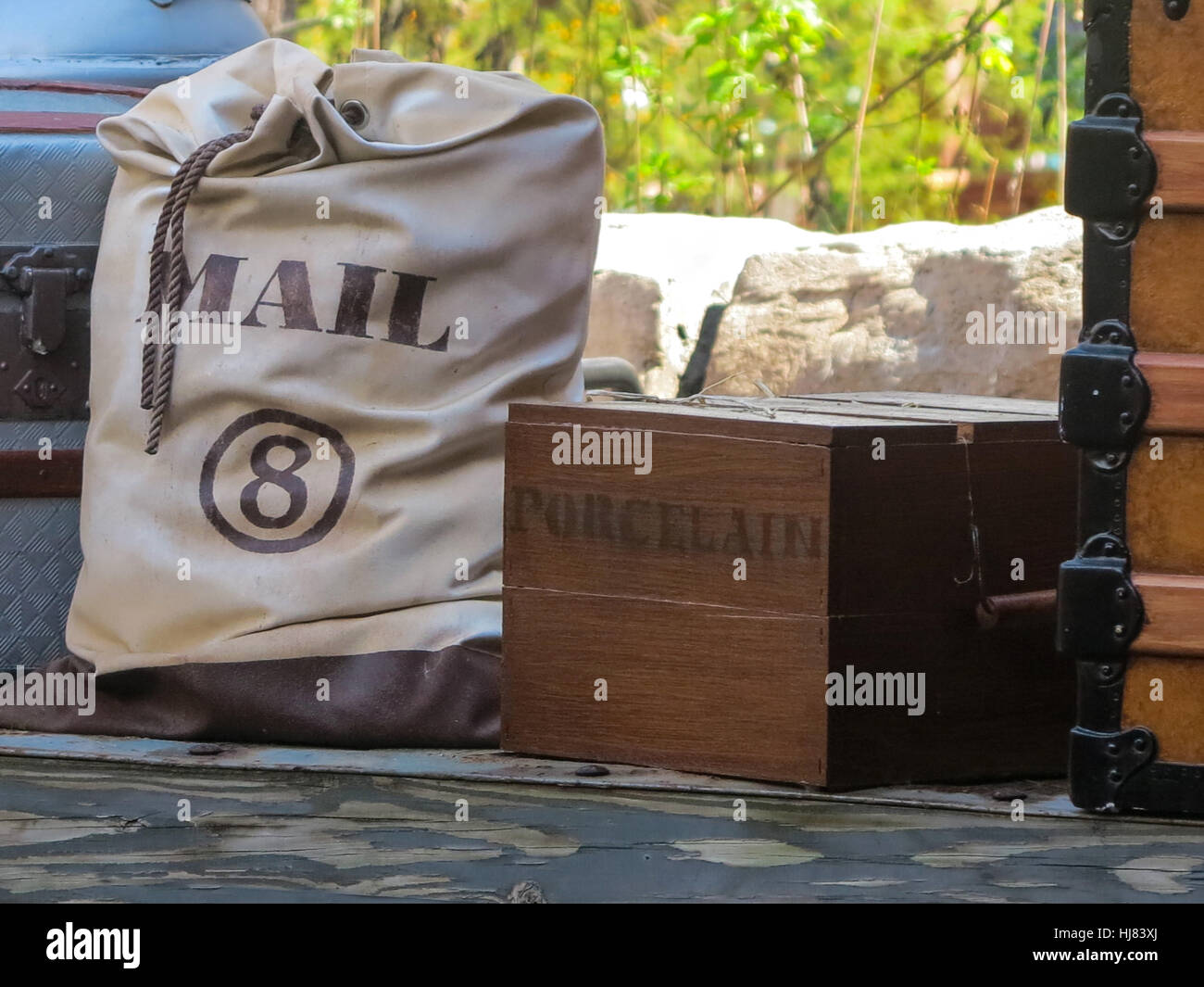 A mail bag and boxes on a platform Stock Photo - Alamy