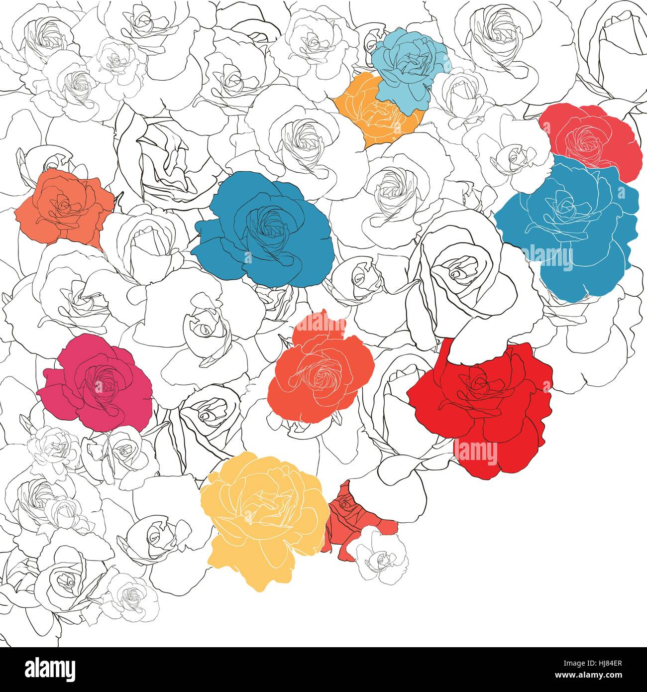 Floral background line art rose bright colors vector Stock Vector Image ...