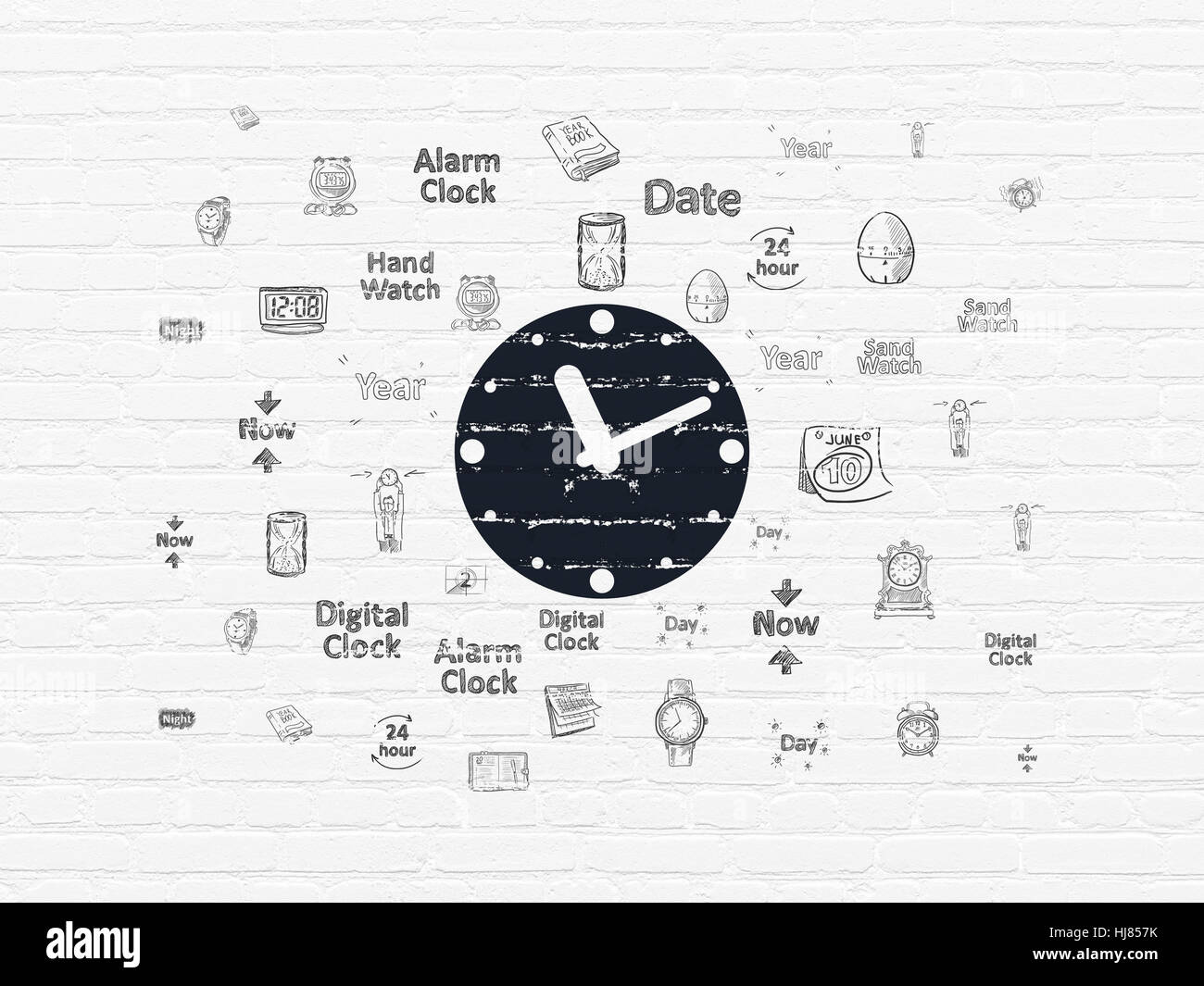 Timeline concept: Clock on wall background Stock Photo - Alamy
