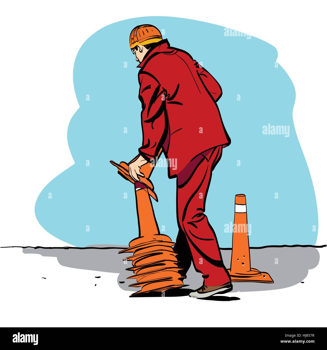 Road worker puts traffic cones Stock Vector Image & Art - Alamy