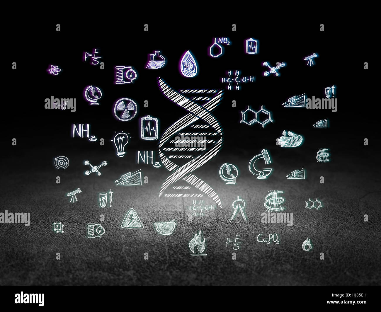 Science concept: DNA in grunge dark room Stock Photo - Alamy