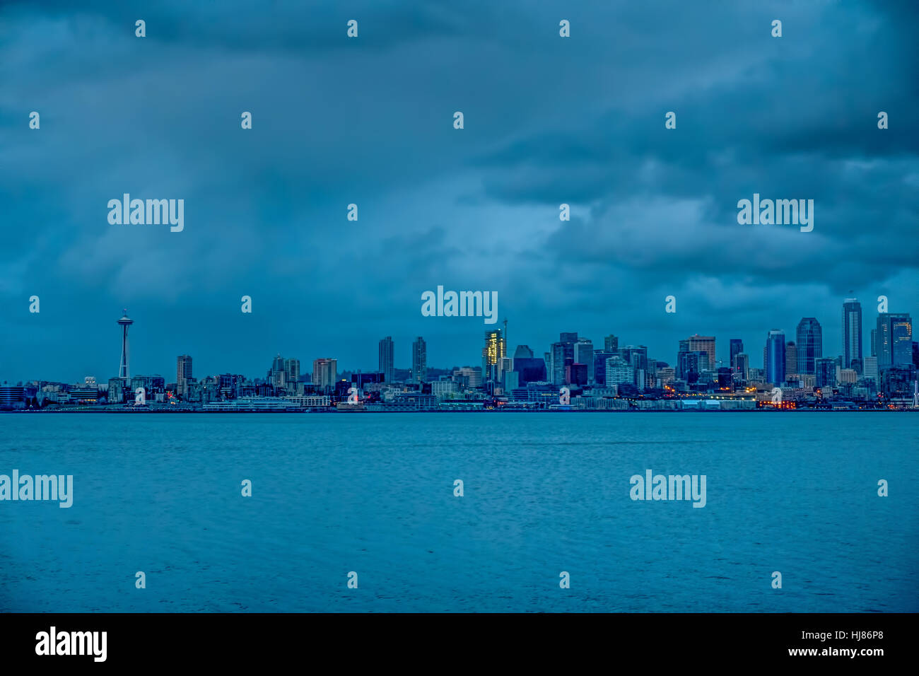 A view of the Seattle skyline at night. HDR image Stock Photo - Alamy