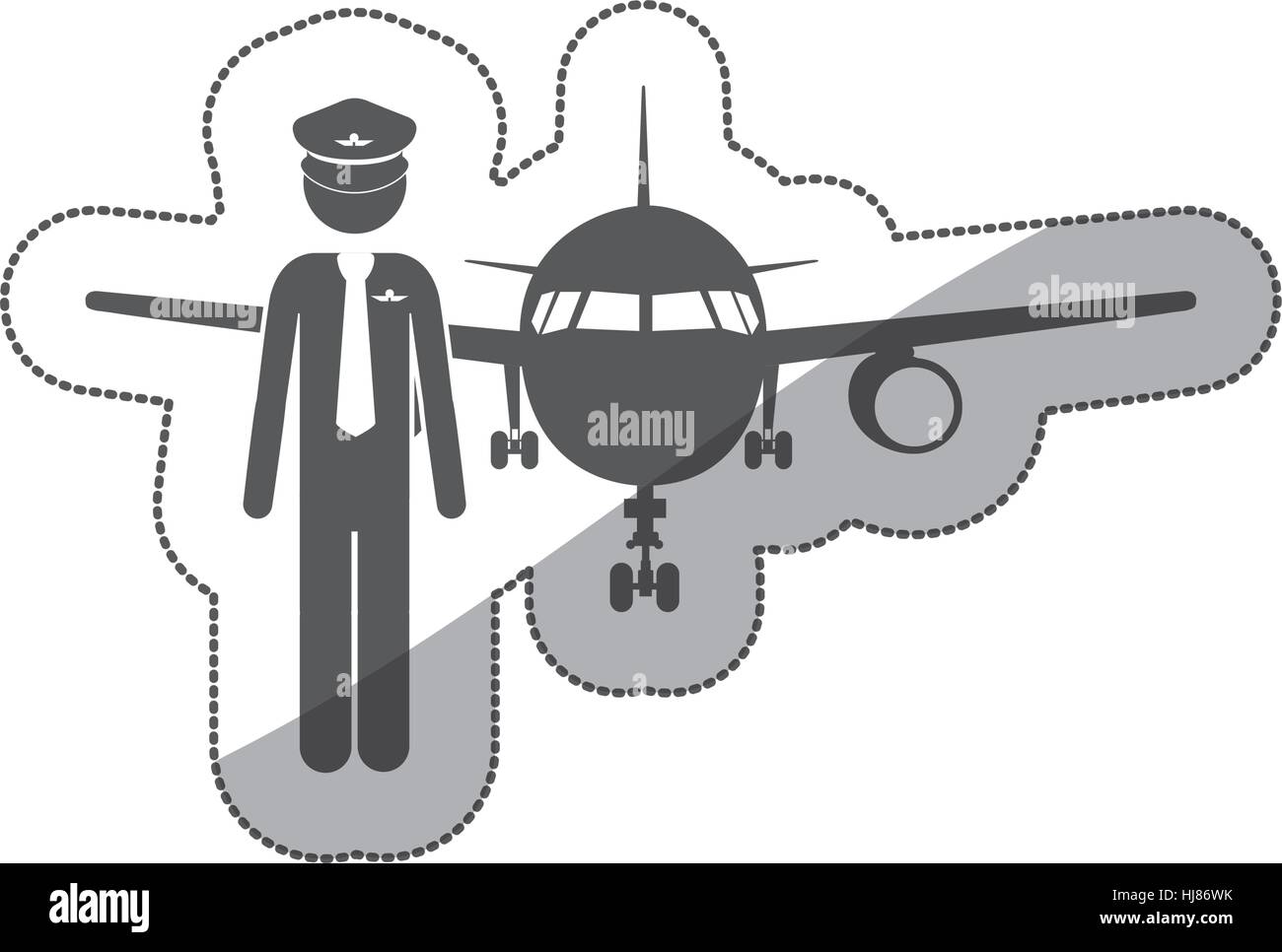 sticker silhouette pilot with aeroplane vector illustration Stock ...