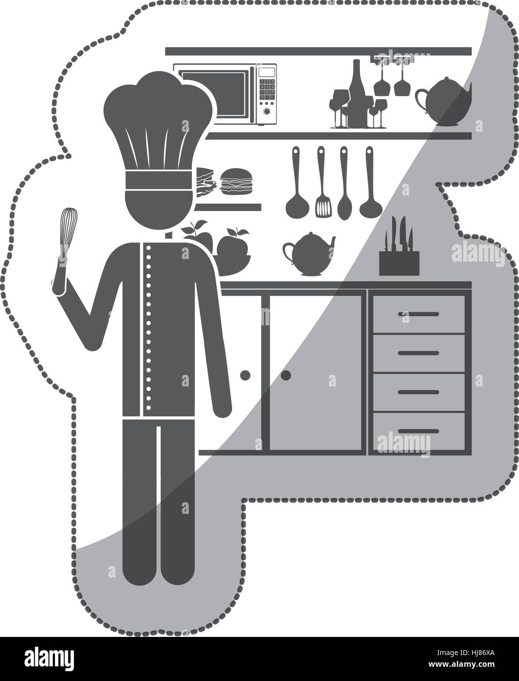 silhouette chef in the kitchen vector illustration Stock Vector Image ...