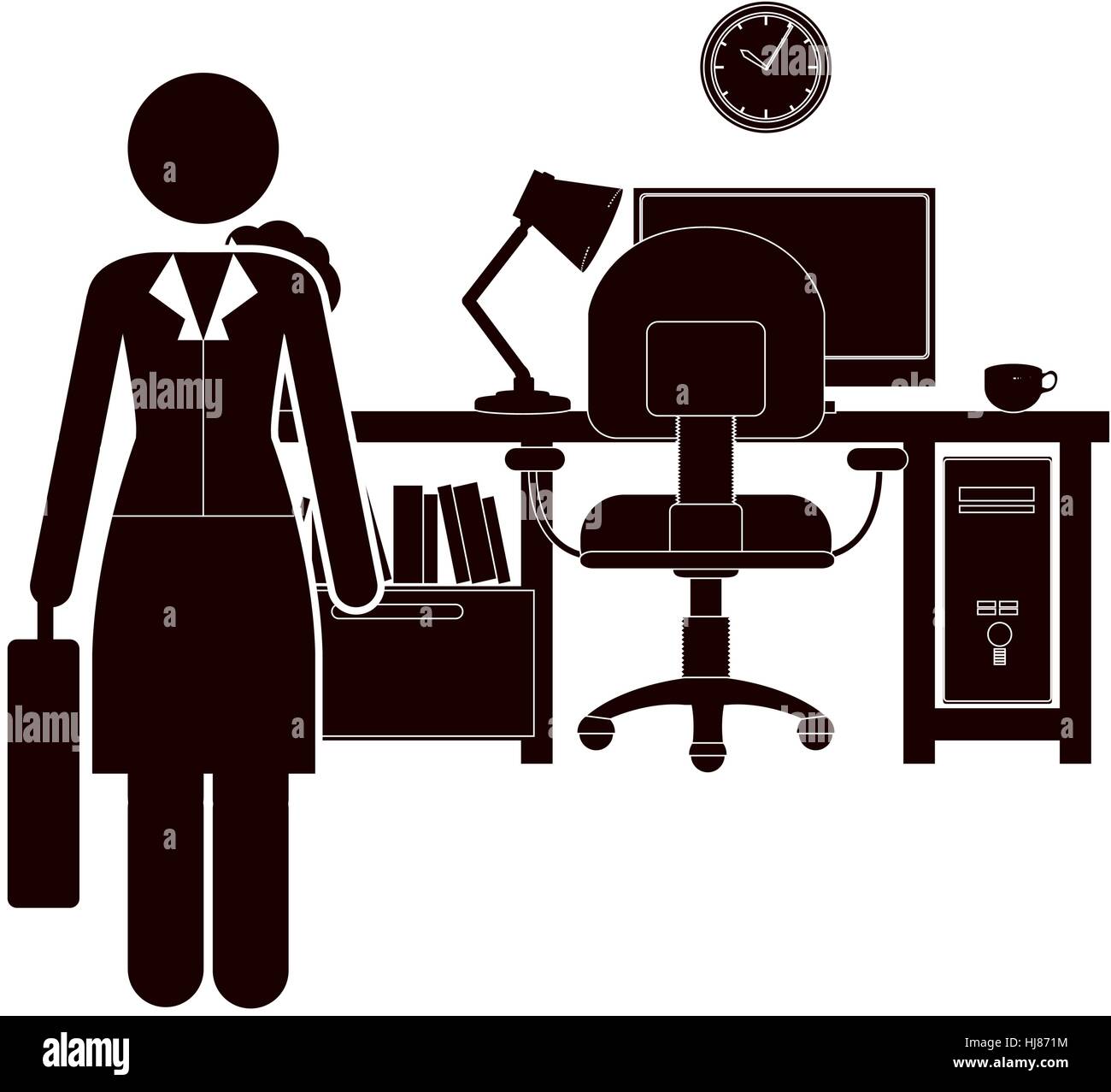 black silhouette woman administrator in office vector illustration ...