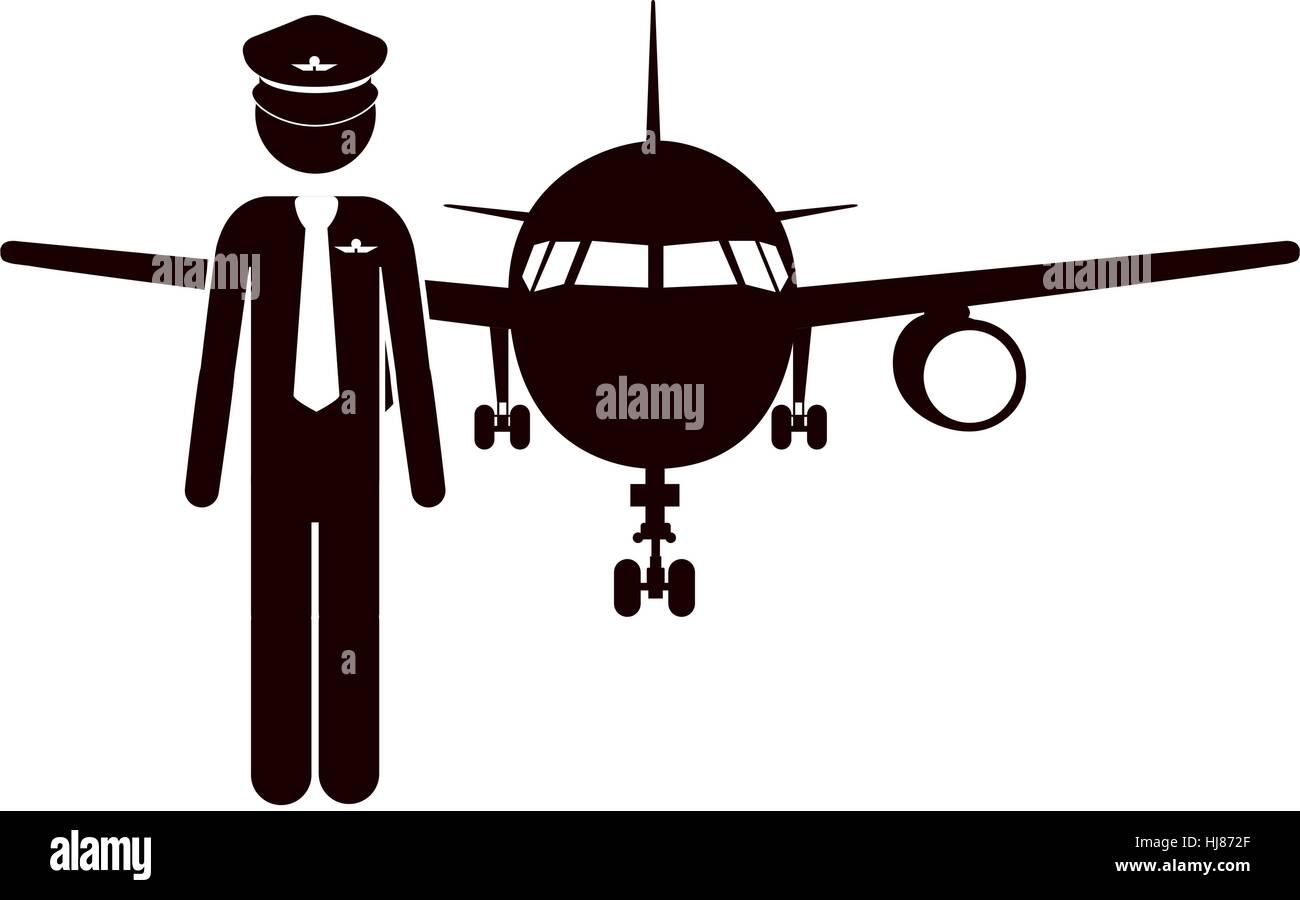 black silhouette pilot with aeroplane vector illustration Stock Vector ...