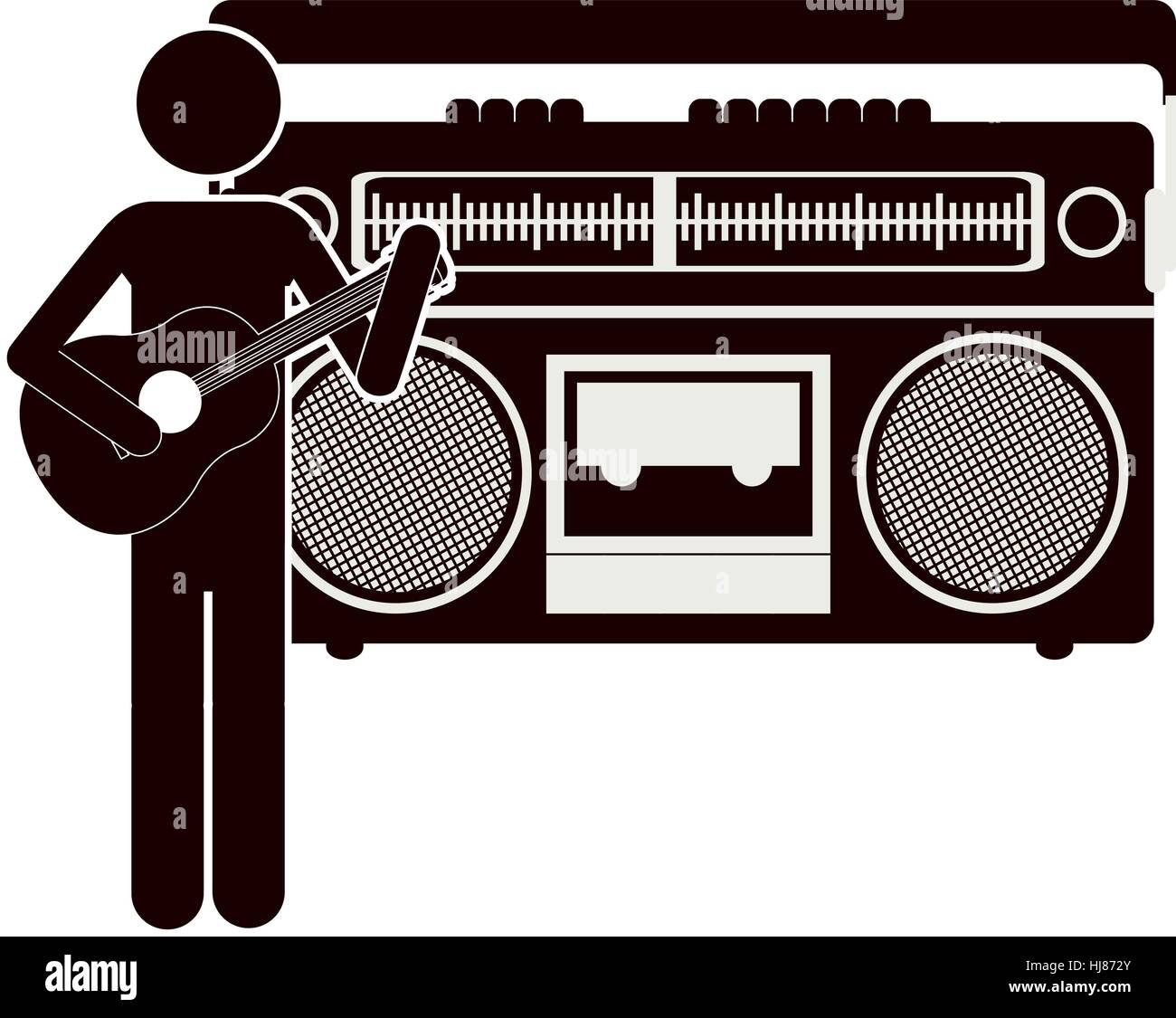 black silhouette guitar player with casset stereo recorder vector ...