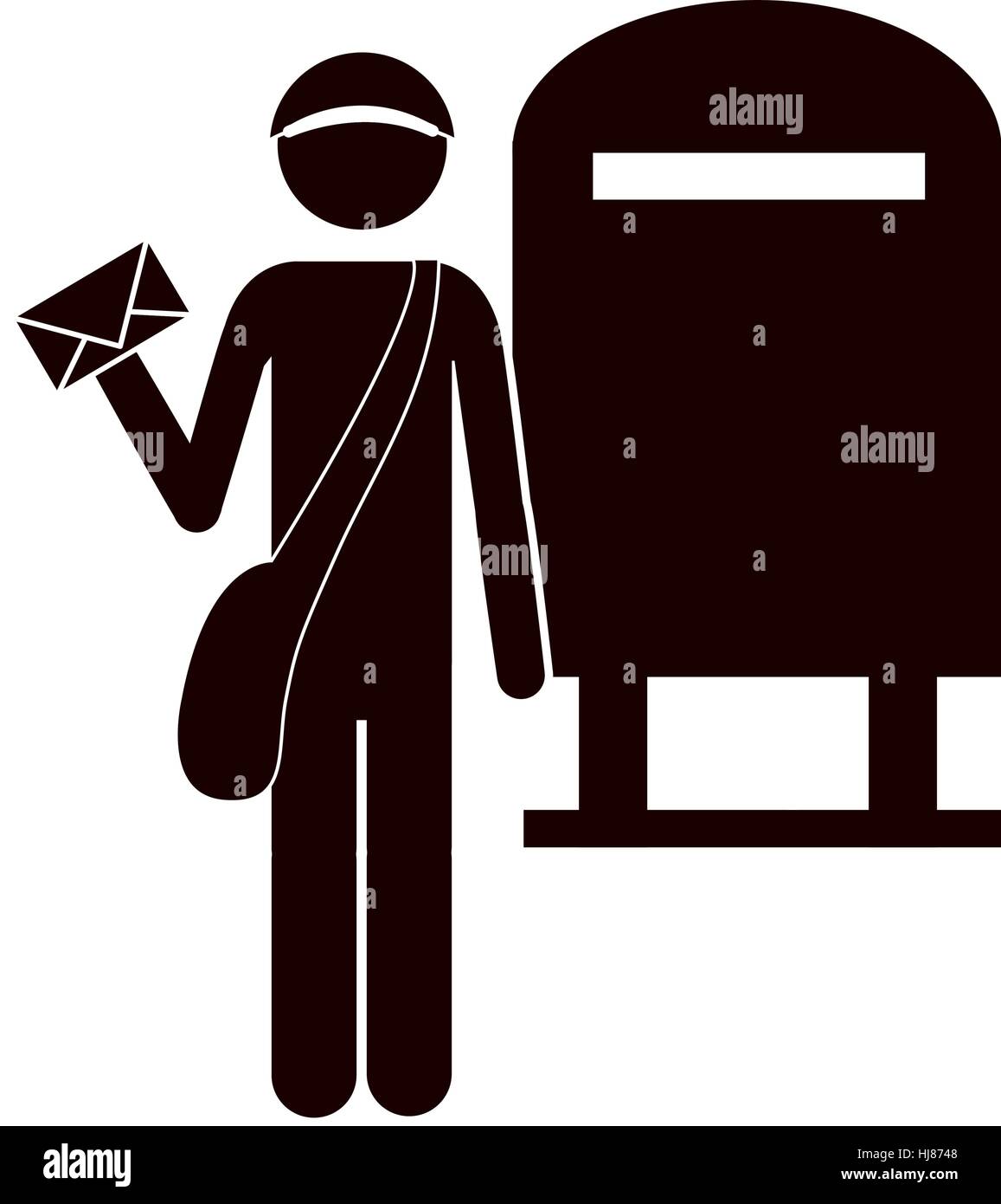 black silhouette postman with mailbox vector illustration Stock Vector ...
