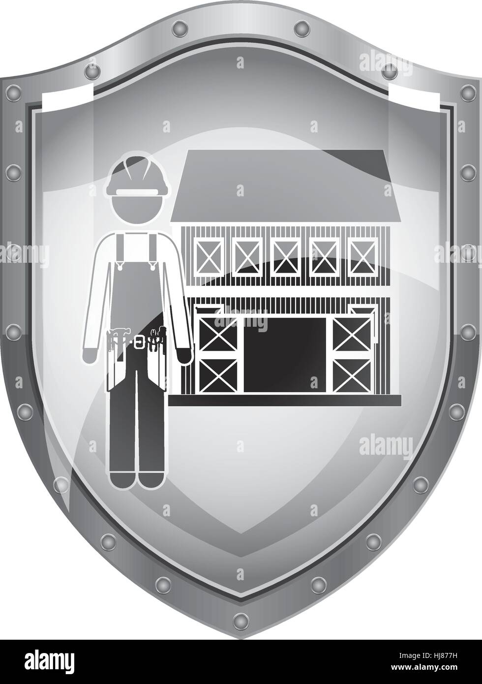 metallic shield of builder with helmet and house vector illustration ...