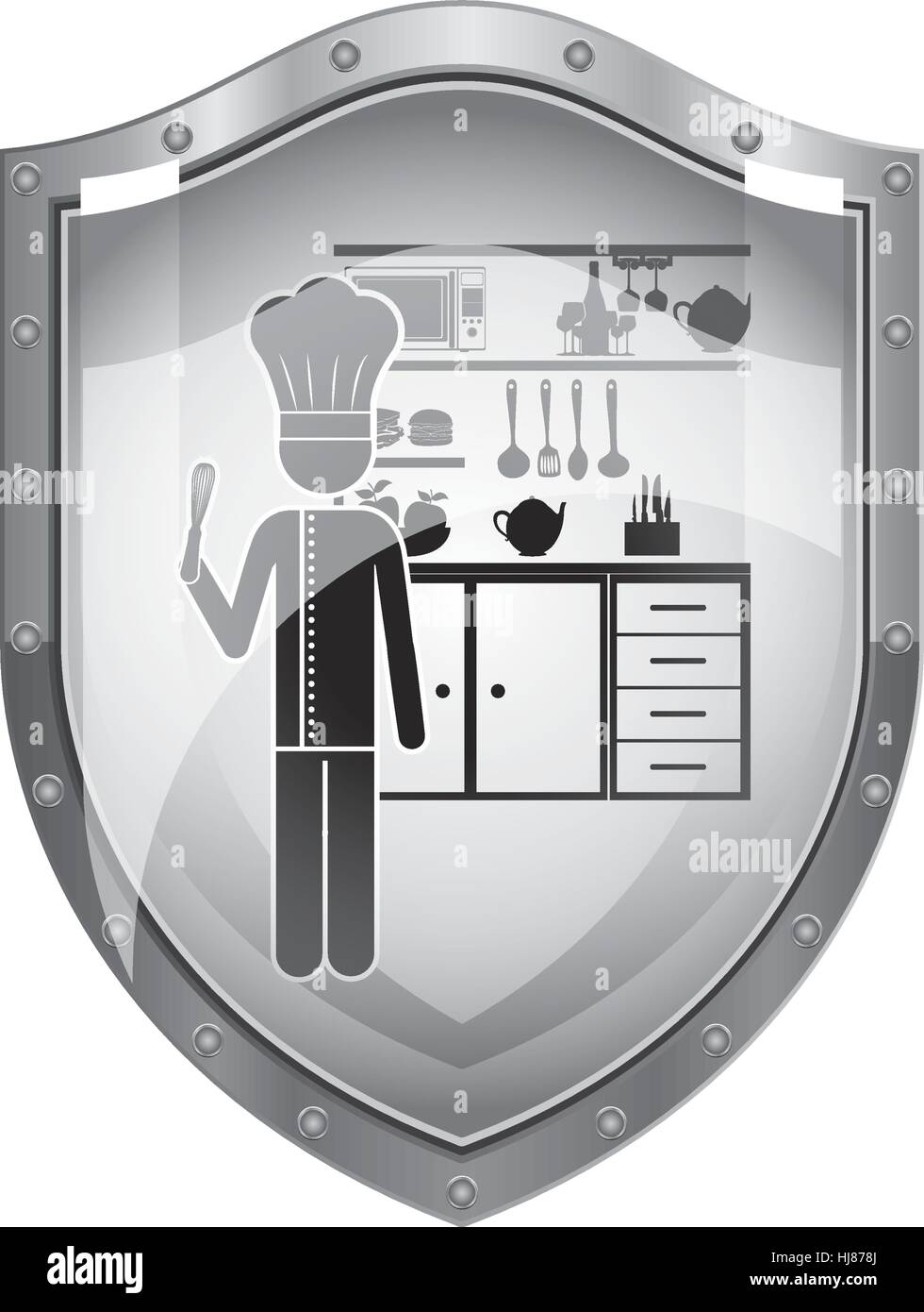 metallic shield of chef in the kitchen vector illustration Stock Vector ...