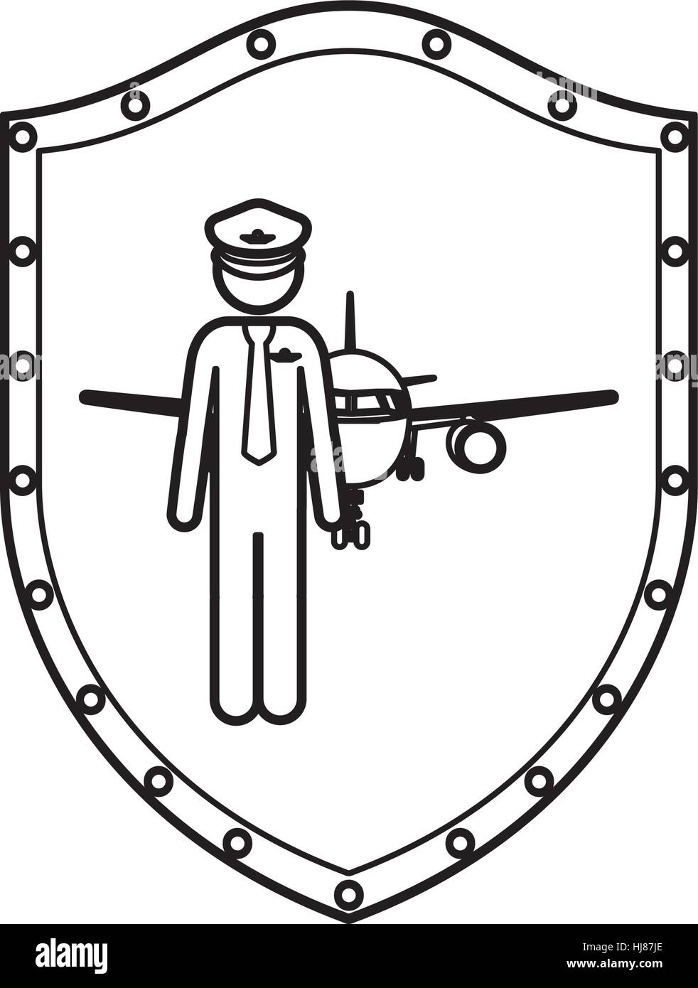 contour shield with pilot with aeroplane vector illustration Stock ...