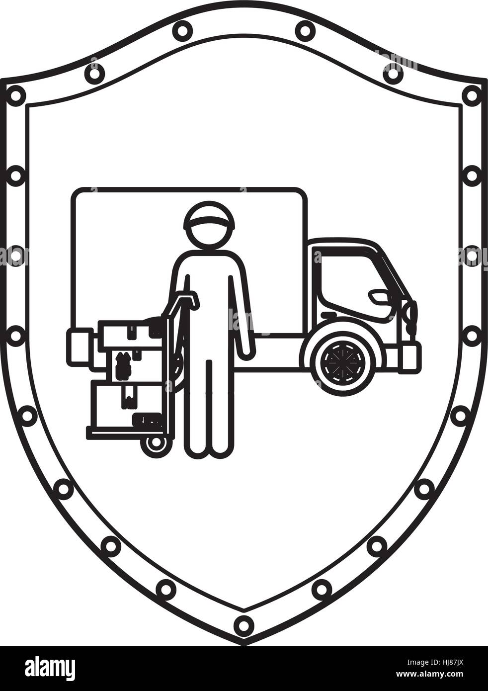 contour shield with logistic assistant with shipping truck vector ...
