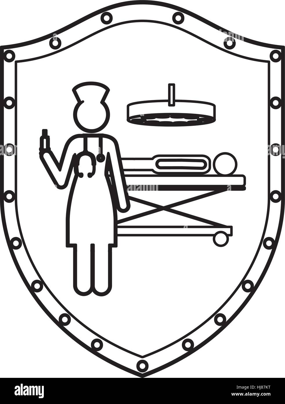 contour shield with nurse in operations room with pacient vector ...