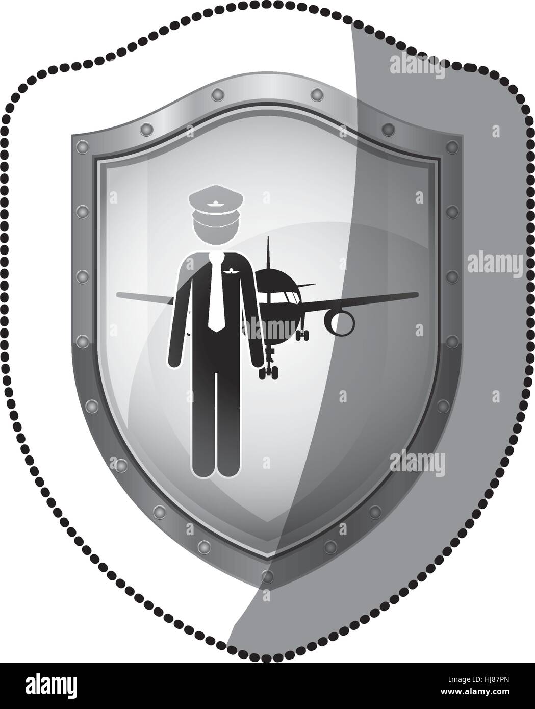 sticker shield pilot with aeroplane vector illustration Stock Vector ...