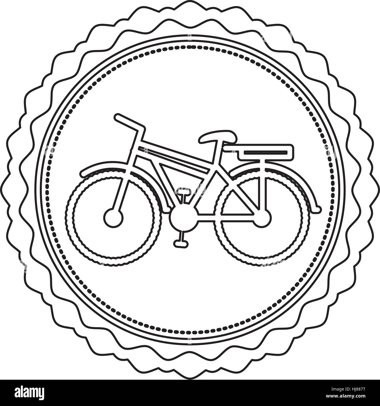 monochrome silhouette of bicycle with basket in round frame vector ...