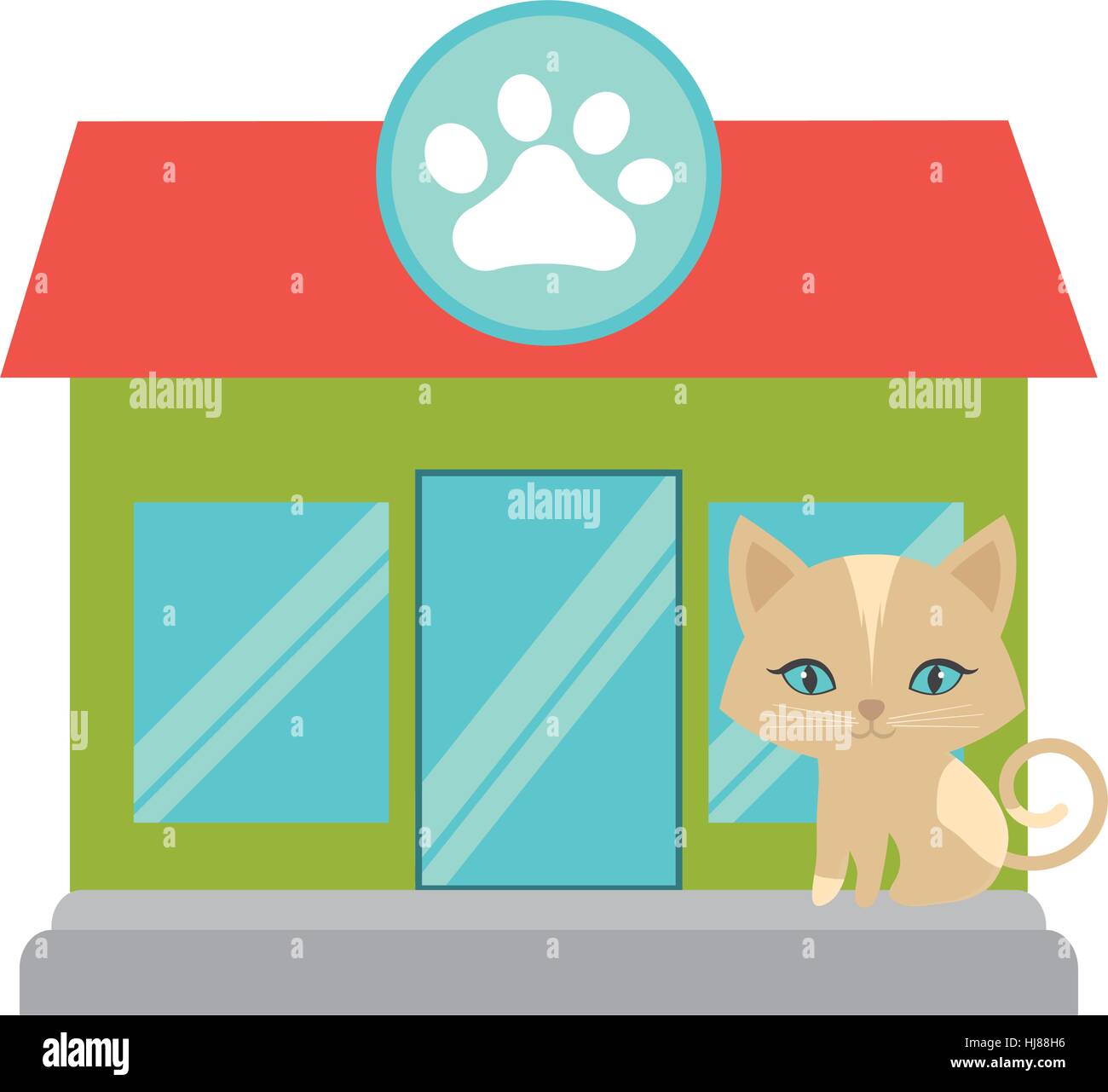 kitten blue eyes pet shop facade paw print vector illustration eps 10 ...