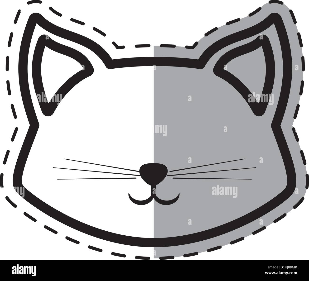 face cat fluffy lovely animal dot line shadow vector illustration eps ...
