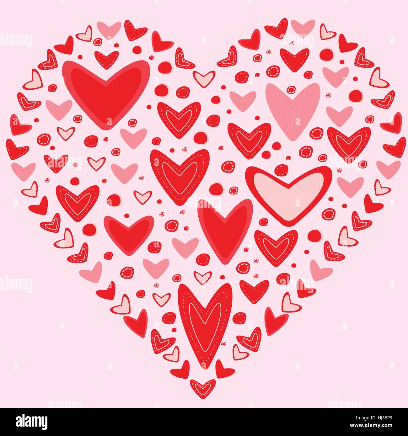 Love concept of lots of hearts in the shape of a heart on pink ...